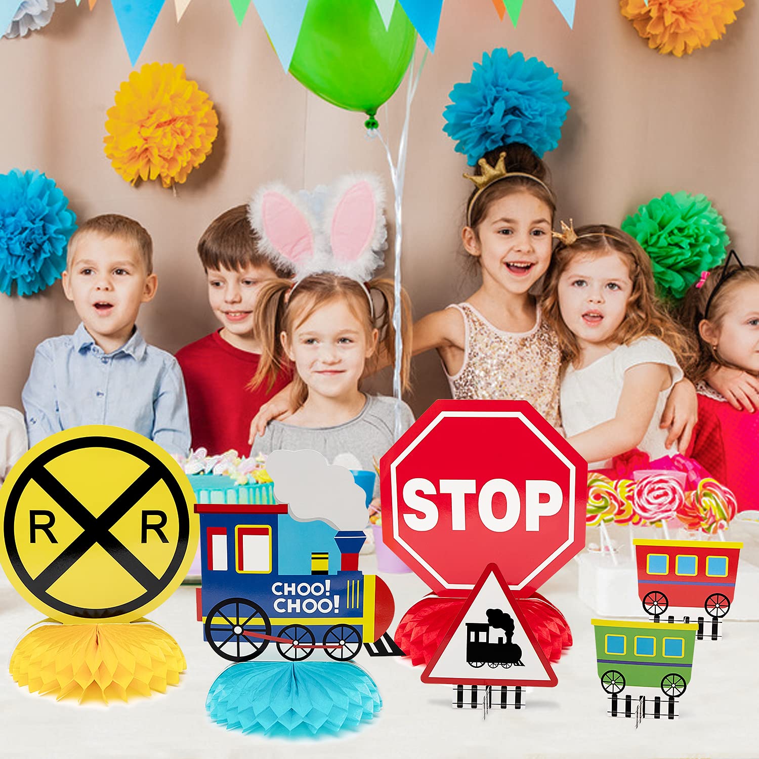 Buy OSNIE 12Pcs Railroad Train Crossing Theme Honeycomb Centerpieces ...
