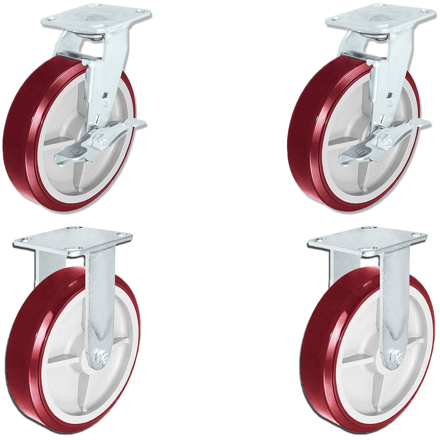 CasterHQ - Heavy Duty Polyurethane 2 Swivel Casters with Brake and 2 ...
