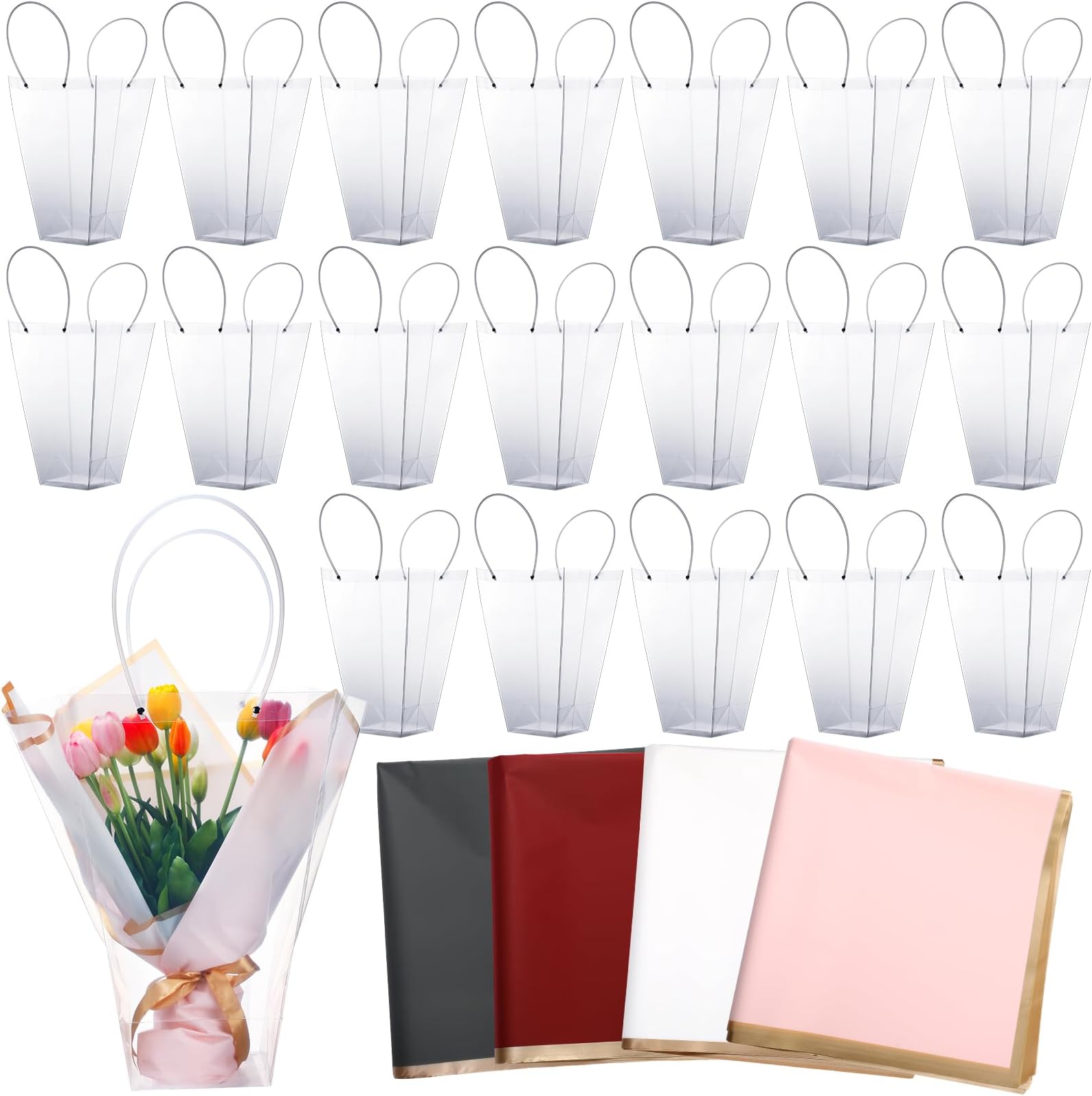 Amazon.com: Harloon 20 Pcs Clear Large Flower Bouquet Bags with 80 Pcs ...