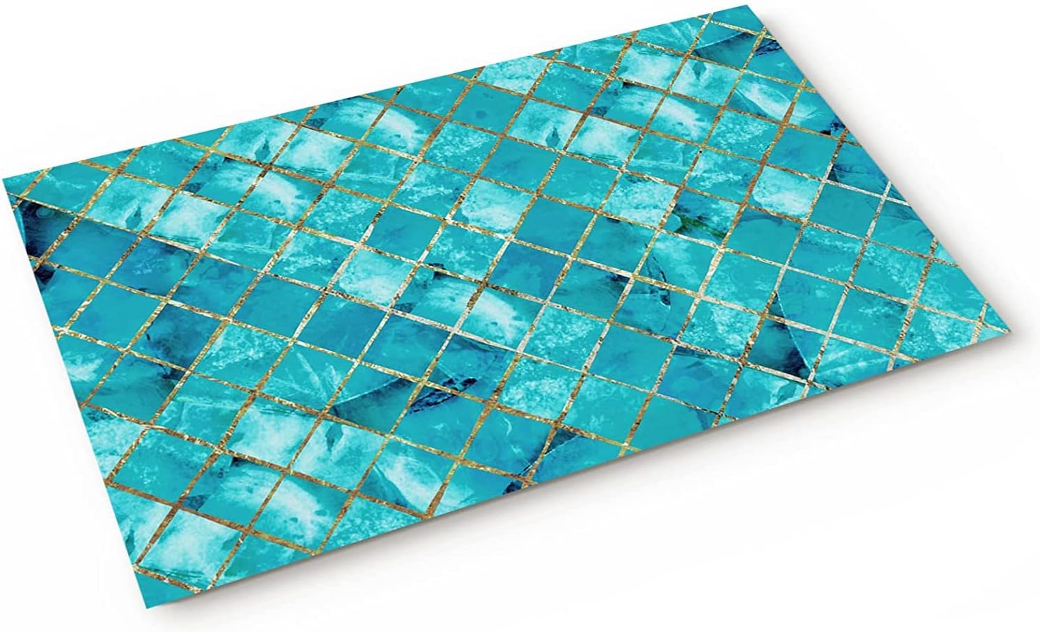 Amazon.com: Indoor Doormat Diamond Check Turquoise Teal Green Non Slip ...