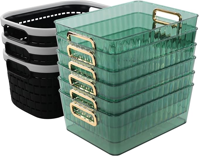 Neadas Plastic Storage Basket, Crystal Green Plastic Pantry Organizer ...