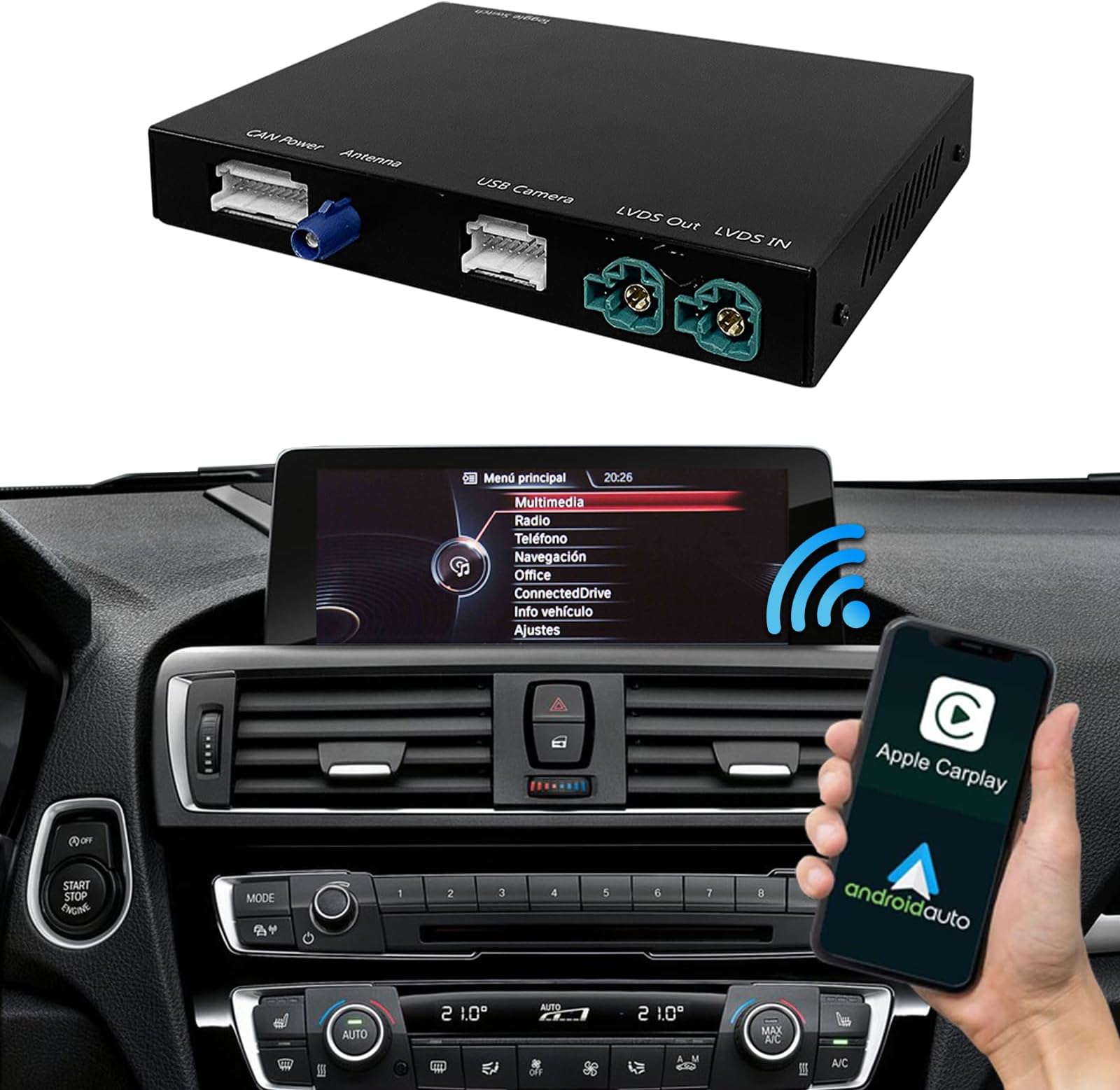 Road Top Wireless CarPlay Android Auto Interface per BMW NBT Sistema ...
