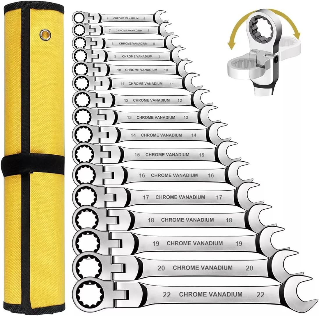 WOZOBUY Juego de llaves de trinquete de cabeza flexible de 16 piezas ...