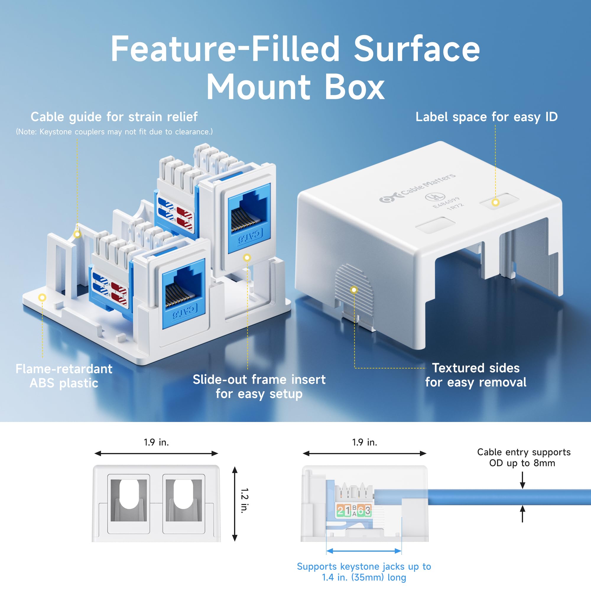 Snapklik.com : UL Listed 5-Pack 2-Port Keystone Jack Surface Mount Box ...