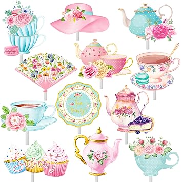 Amazon.com: 36Pcs Tea Party Cupcake Toppers Teapot Cupcake Toppers ...