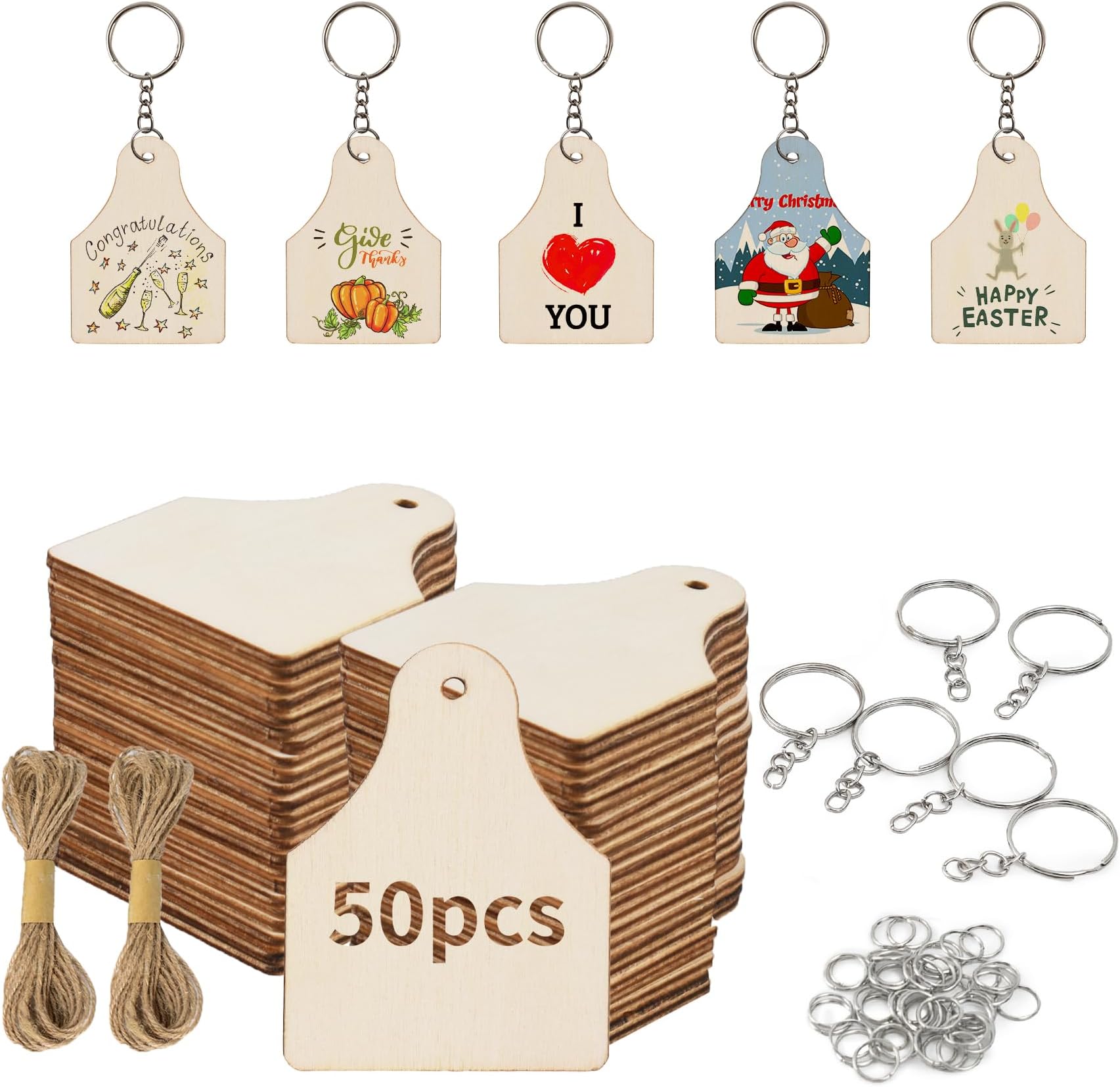 Amazon.com: Uniquer 40Pcs Unfinished Wooden Cow Ear Tags Cutouts with ...