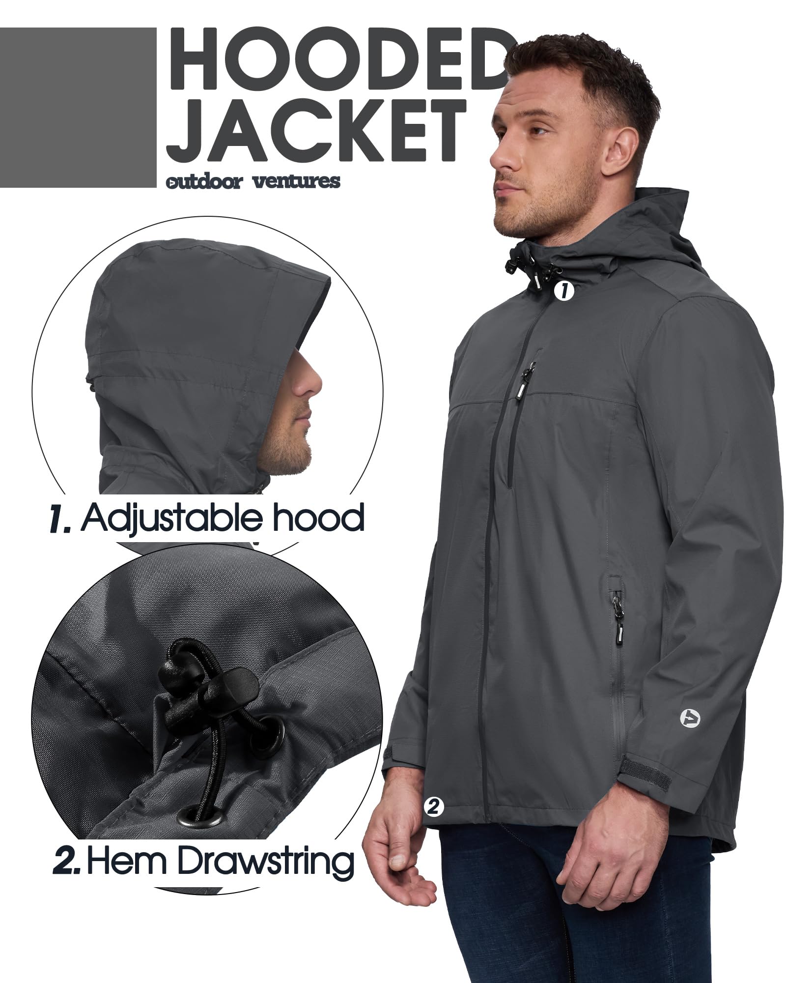 Snapklik.com : Outdoor Ventures Mens Packable Rain Jacket Waterproof ...