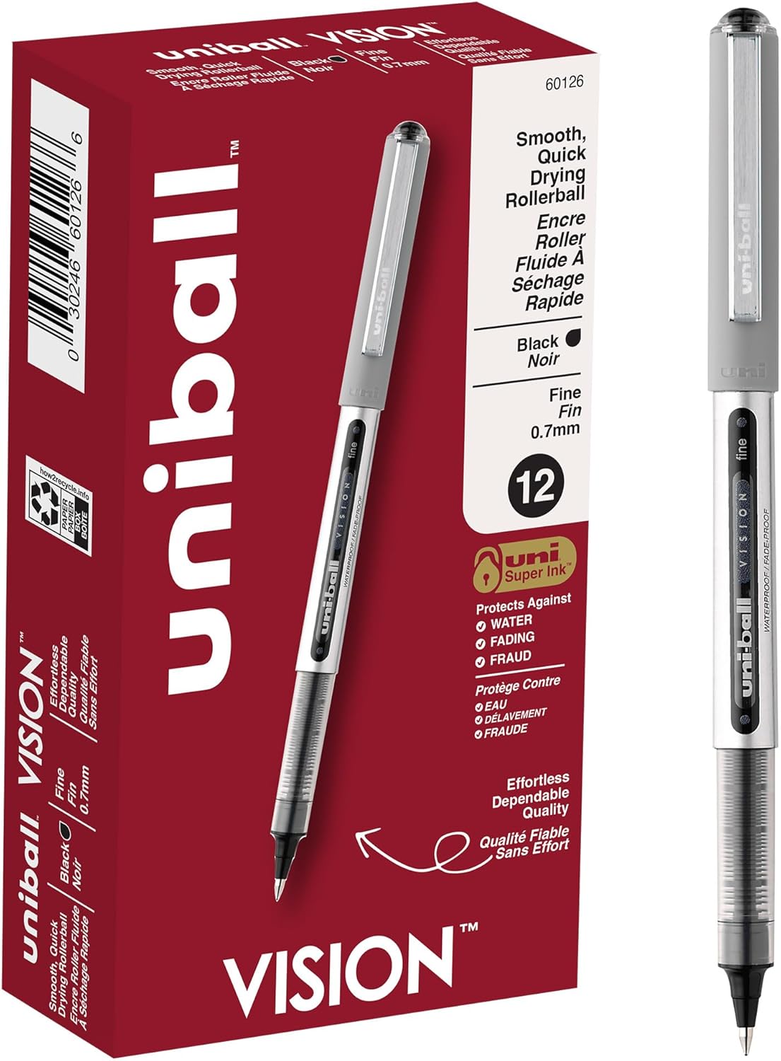 uni-ball(R) Vision(TM) Rollerball Pens, 0.7 mm, Fine Point, Gray Barrel ...