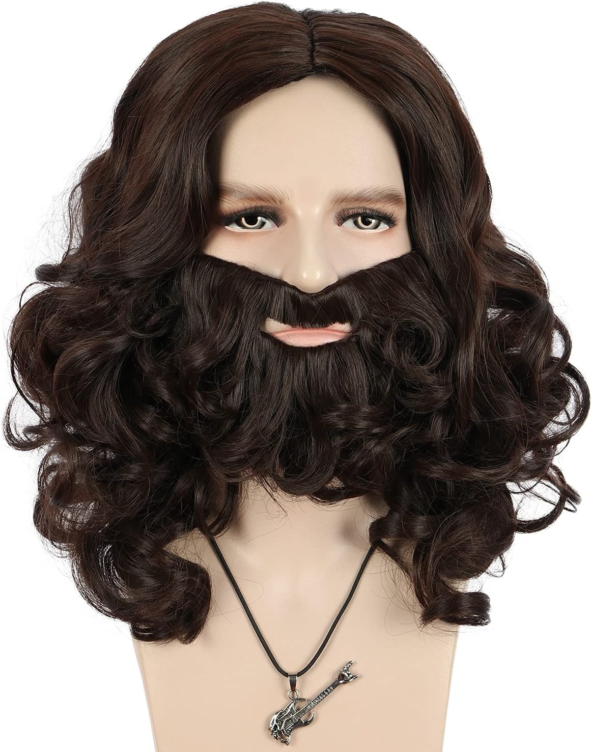 Amazon.com: VGbeaty Adult Jesus Wig and Beard Set Men's Dark Brown ...