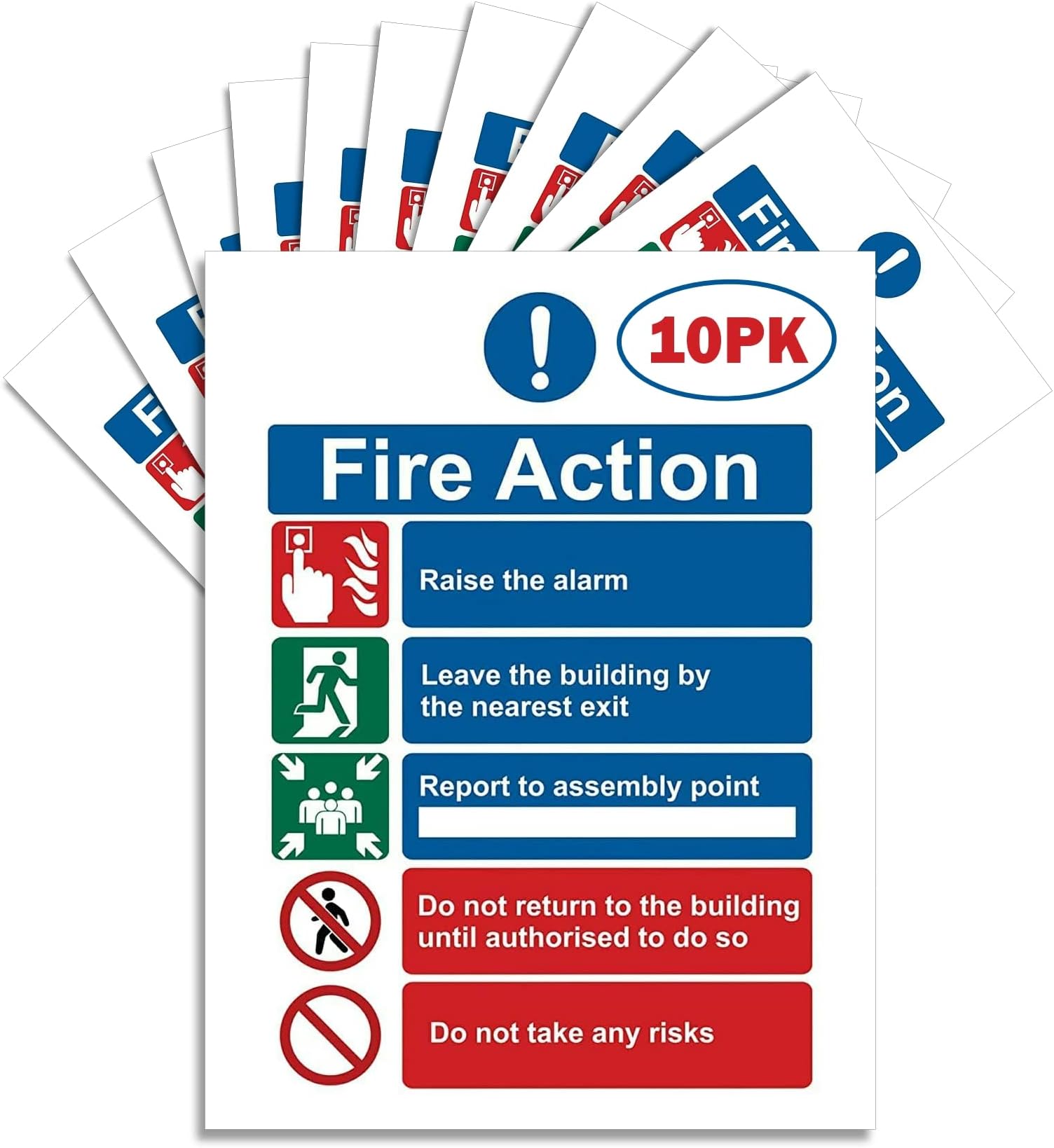 RubiGo – 1/2/5/10 Pack Fire Action Notice Sticker 20x15cm – Fire Safety ...