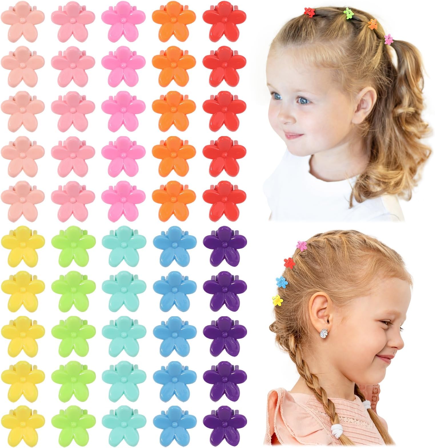 Amazon.com : 100 Pcs Mini Flower Hair Clips for Girls, Colorful Small ...