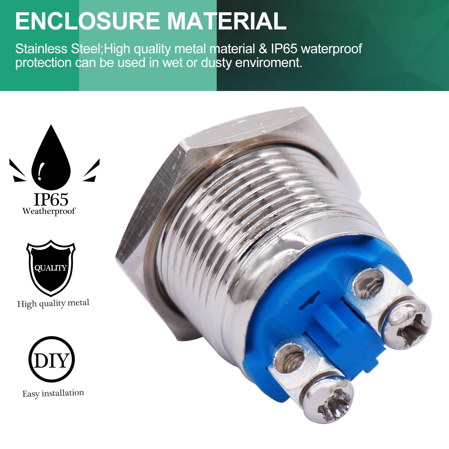 Snapklik.com : 16mm Waterproof Stainless Steel Metal Shell Momentary ...