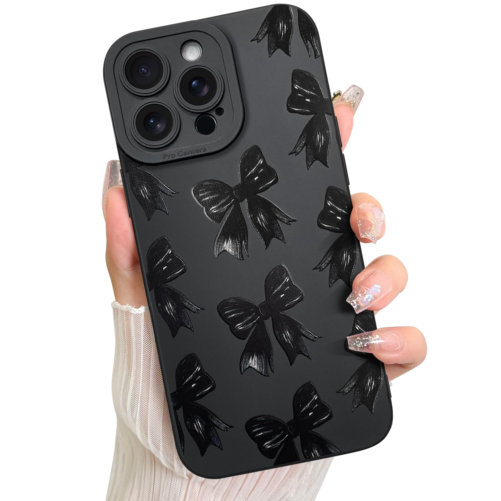 Amazon.com: LSL Case for iPhone 14 Pro Max Black Ribbon Bow Pattern Print Design Soft TPU Full ...