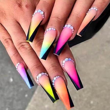 Amazon.com: 24 Pcs Acrylic Press on Nails Long Fake Nails Colorful ...