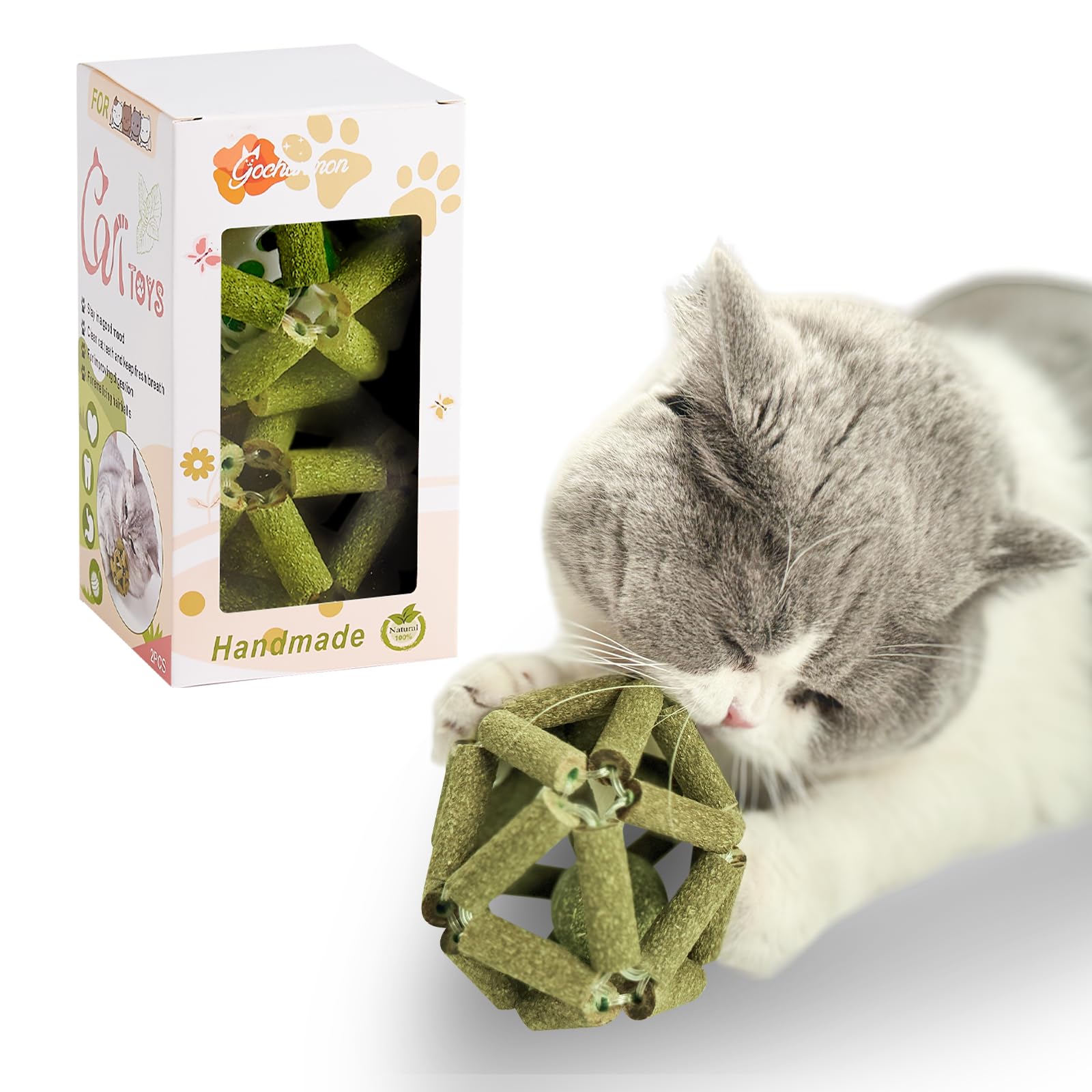 Amazon.com : Gochanmon Cat Toys,2 Pcs Cat Grass Stick Cage Balls & Bell ...