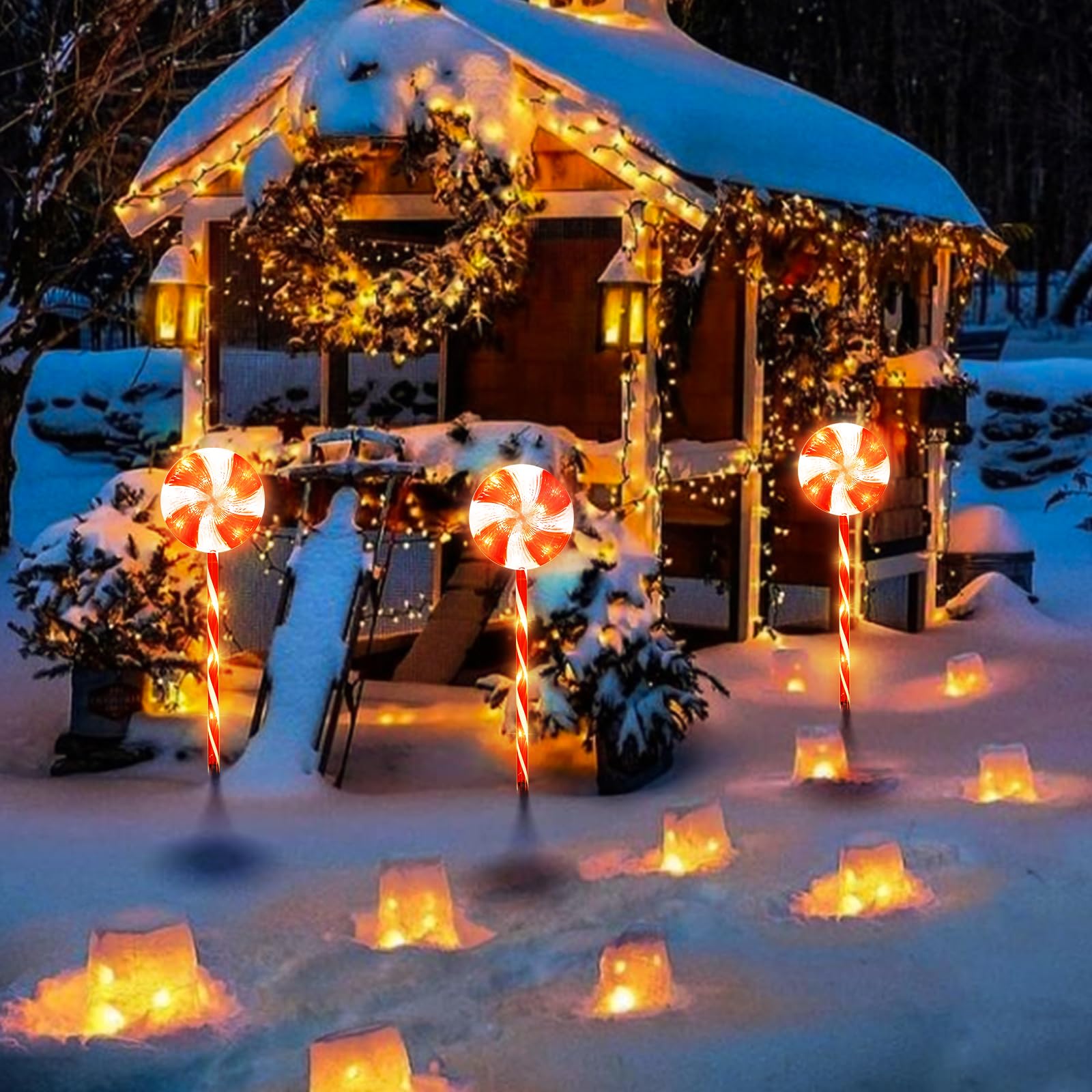 Peppermint Christmas Pathway Lights Christmas Candy Cane Lights Solar