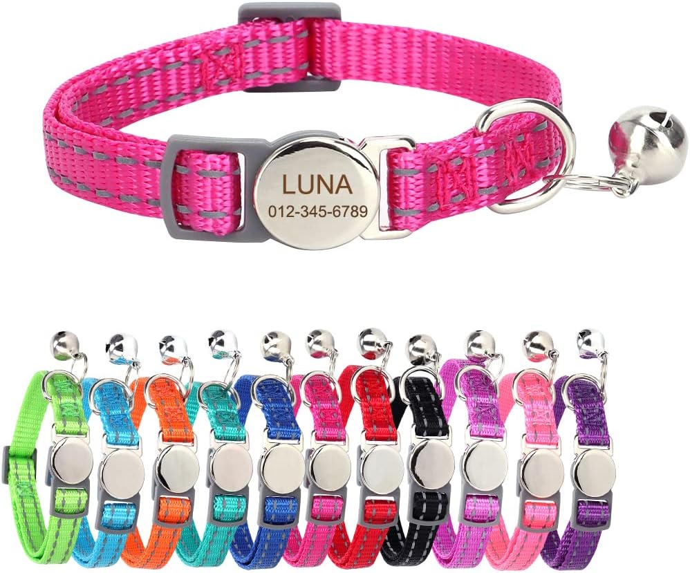 Pet Supplies : Personalized Reflective Cat Collar with Bell - Breakaway ...