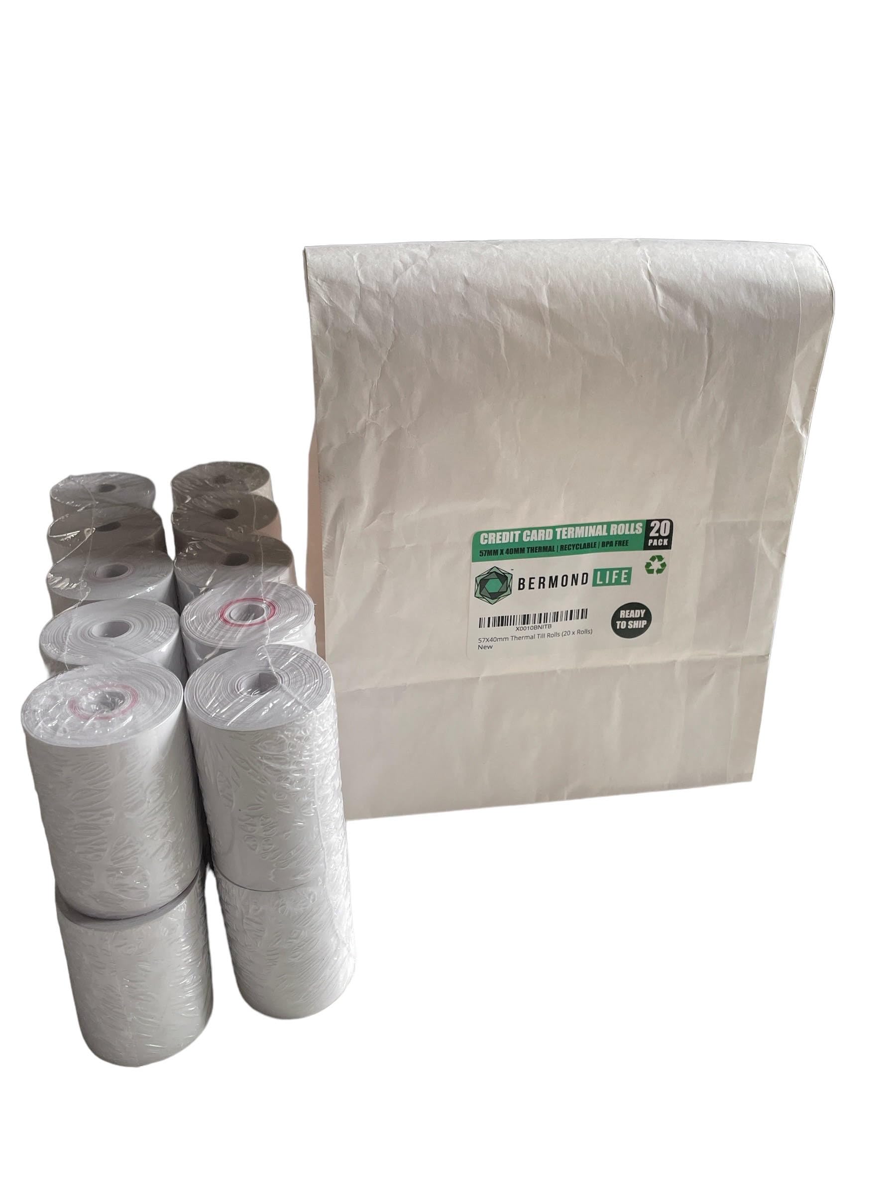 Bermond Life Till Roll (Pack of 20) 57x40 mm Thermal Paper Till Rolls ...