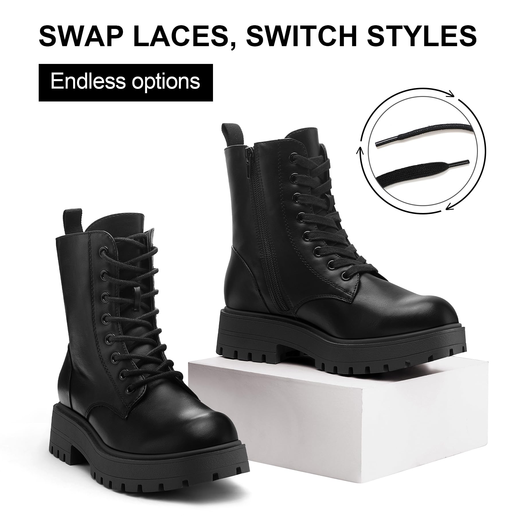 Snapklik.com : Mysoft Womens Combat Boots Platform Chunky Low Heel Lace ...