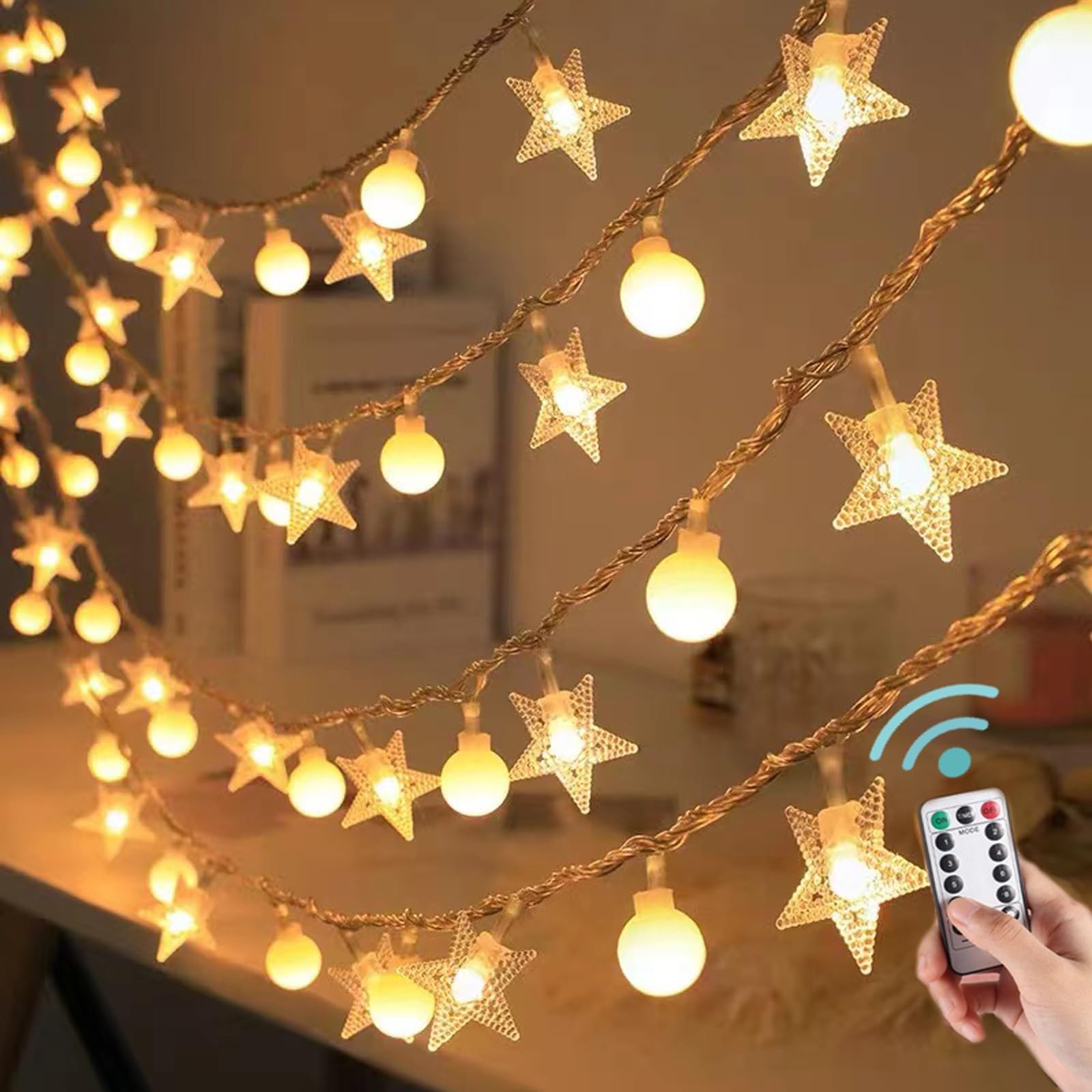 Quntis Fairy Curtain Lights -138 LEDs 12 Star String Lights 8 Mode ...