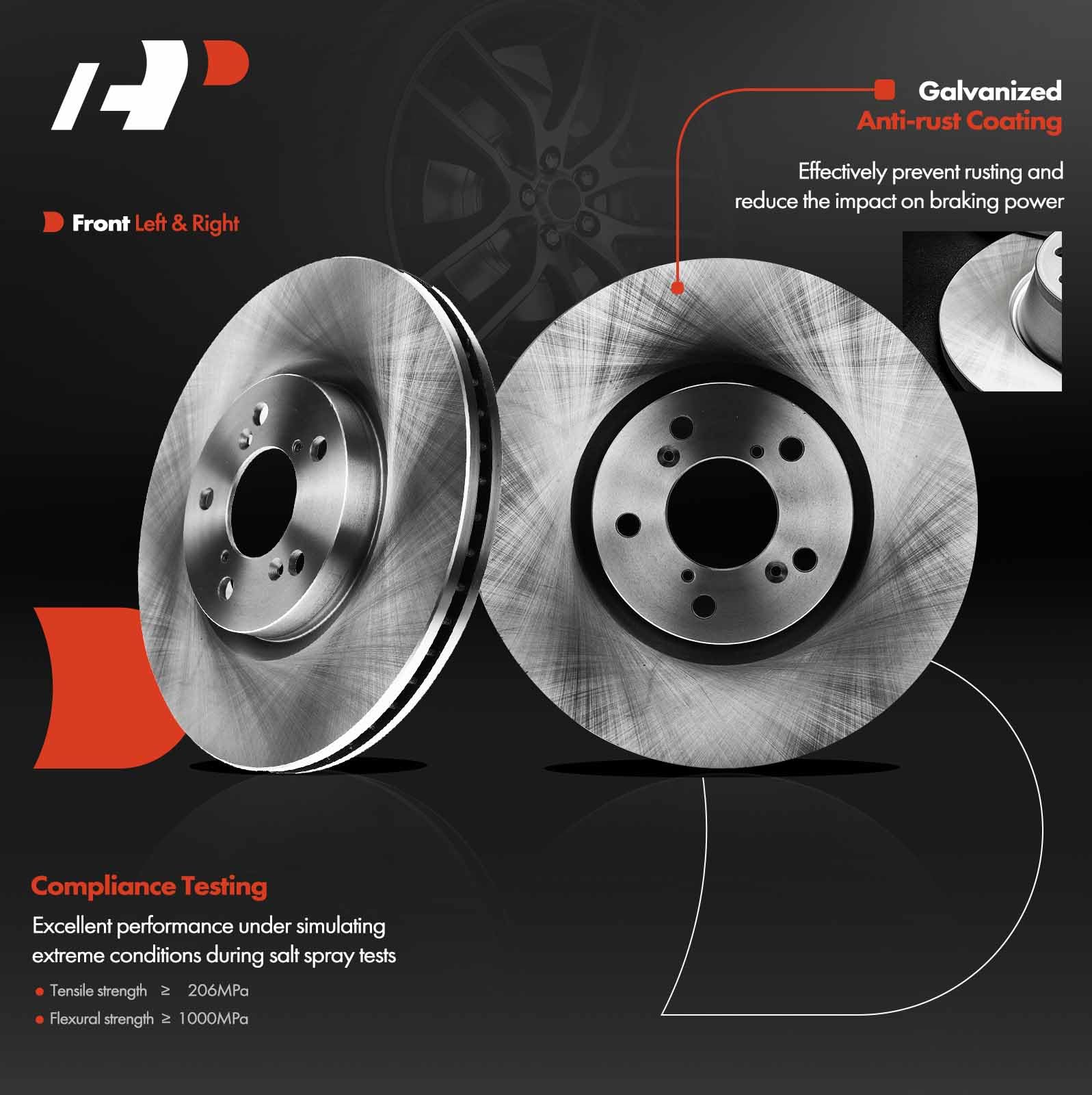 A-Premium 13 inch (330mm) Front Vented Disc Brake Rotors Kit Compatible ...