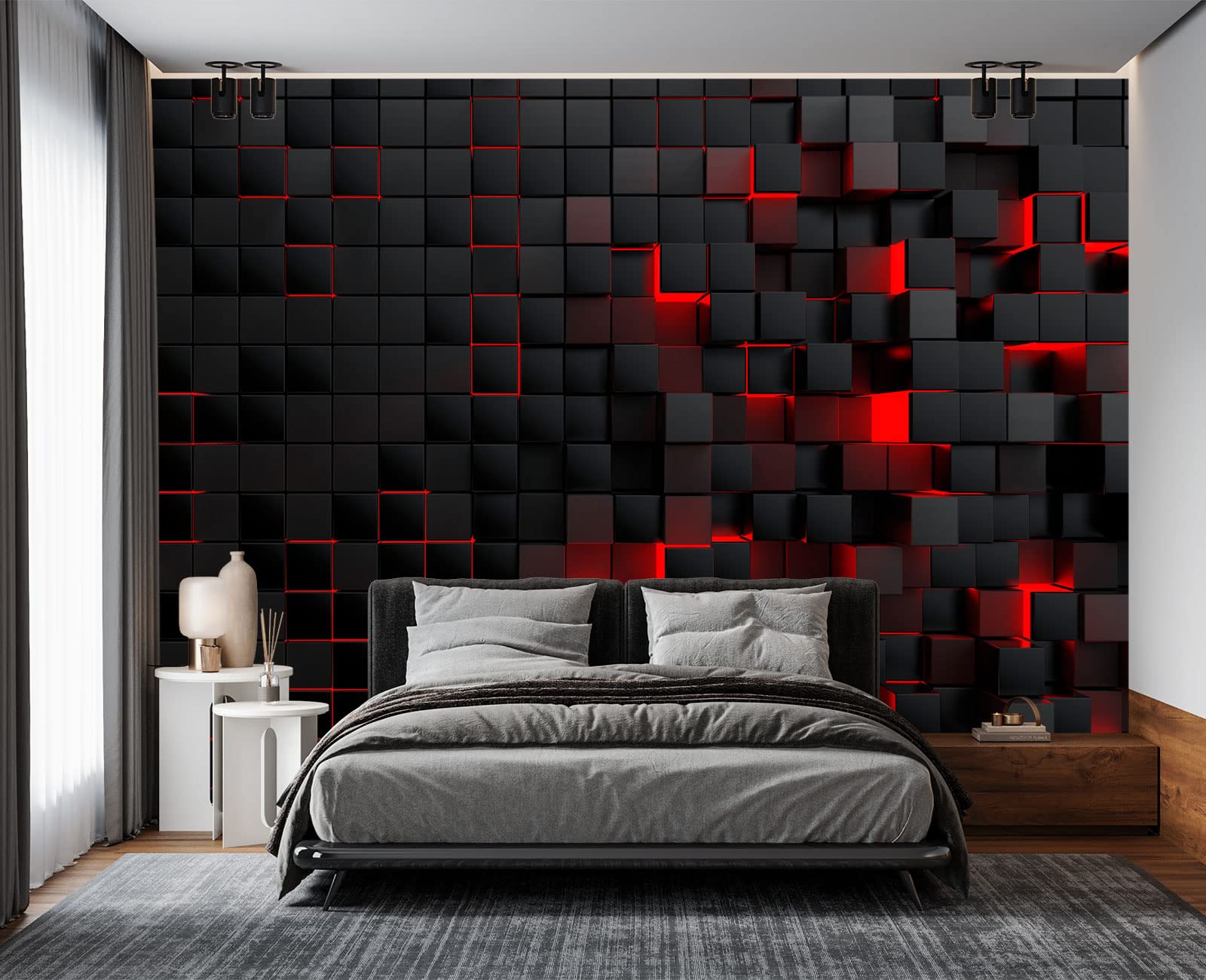 Eierme Tech Red Blocks wall mural wallpaper for bedroom 103" x 69 ...