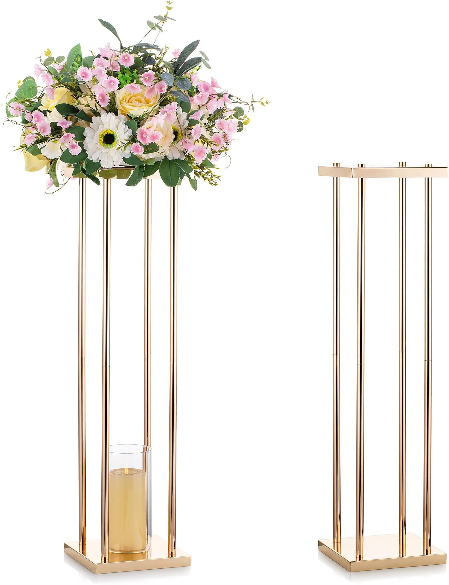 Amazon.com: simprefine Pack of 2 32 Inch Tall Wedding Flower Vase Metal ...