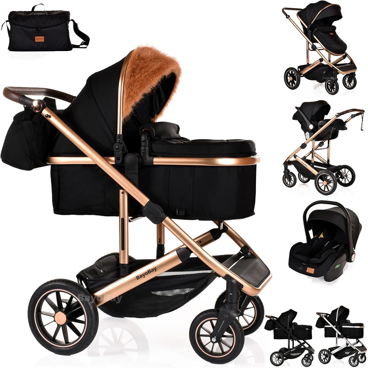 3 in 1 Travel System Baby Pram Buggy with Car Seat Pushchair Carriage ...