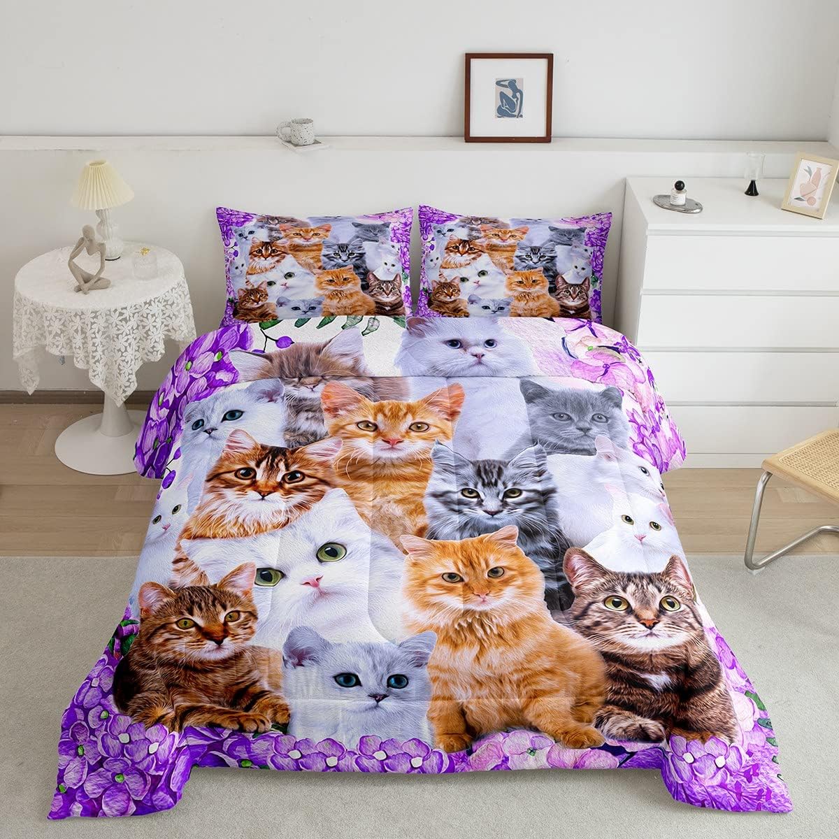 Amazon.com: Cute Cartoon Cat Twin Comforter Set for Girls Boys Pet Cats ...