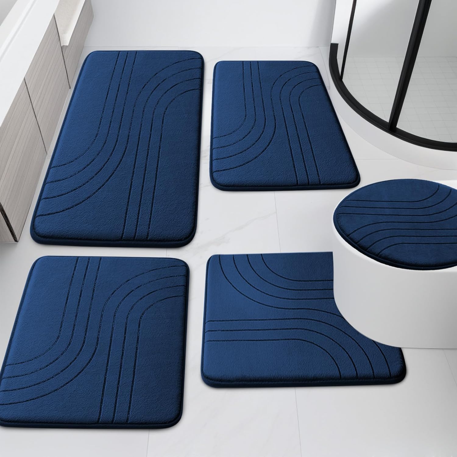 Amazon.com: YIHOUSE Blue Bathroom Rug Set 5 Pieces, Soft Non Slip ...