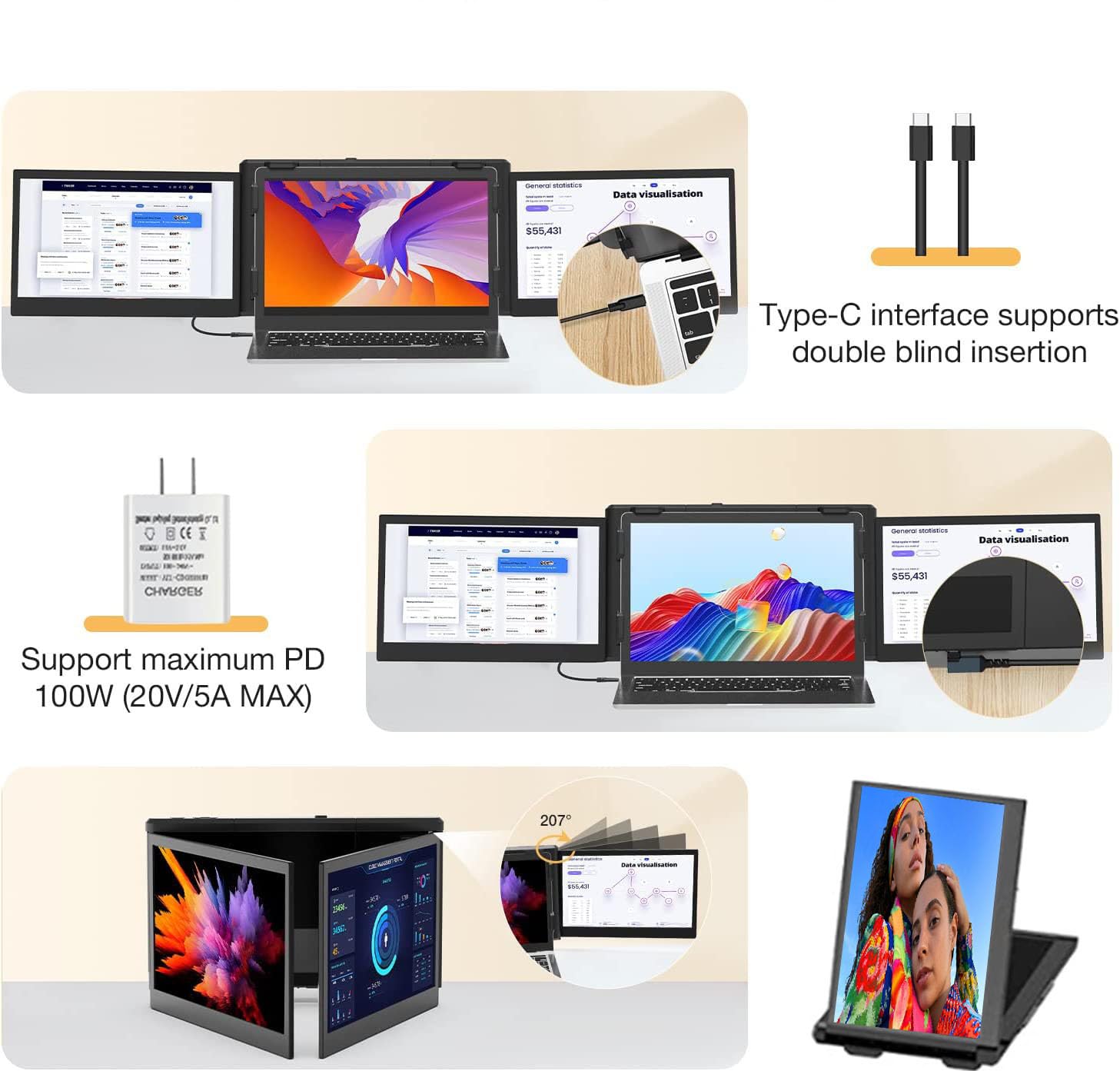 Snapklik.com : Triple Portable Monitor For Laptop Screen Extender Dual ...