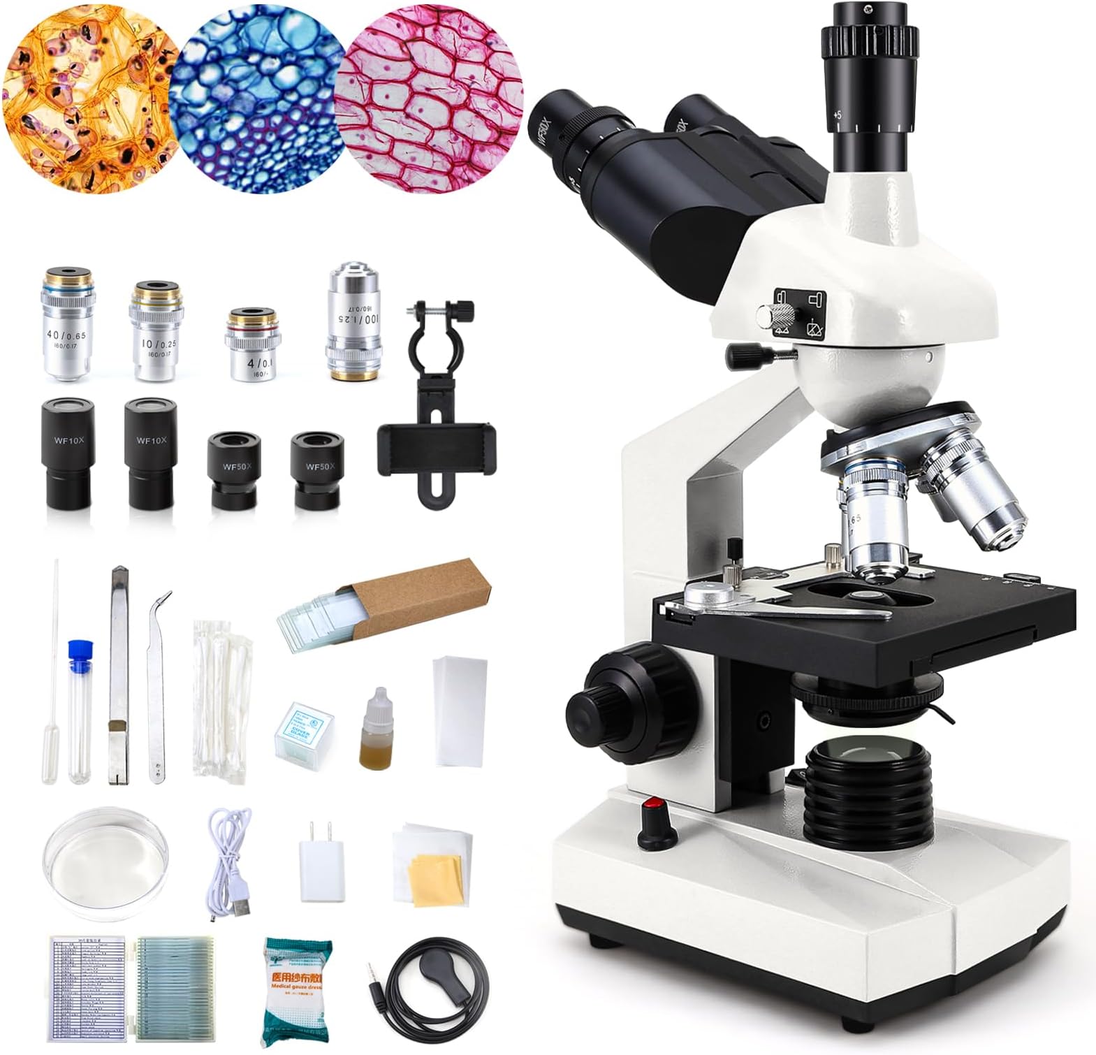 Amazon.com: Upgraded Microscope for Adults with 40X-2500X Magnification ...