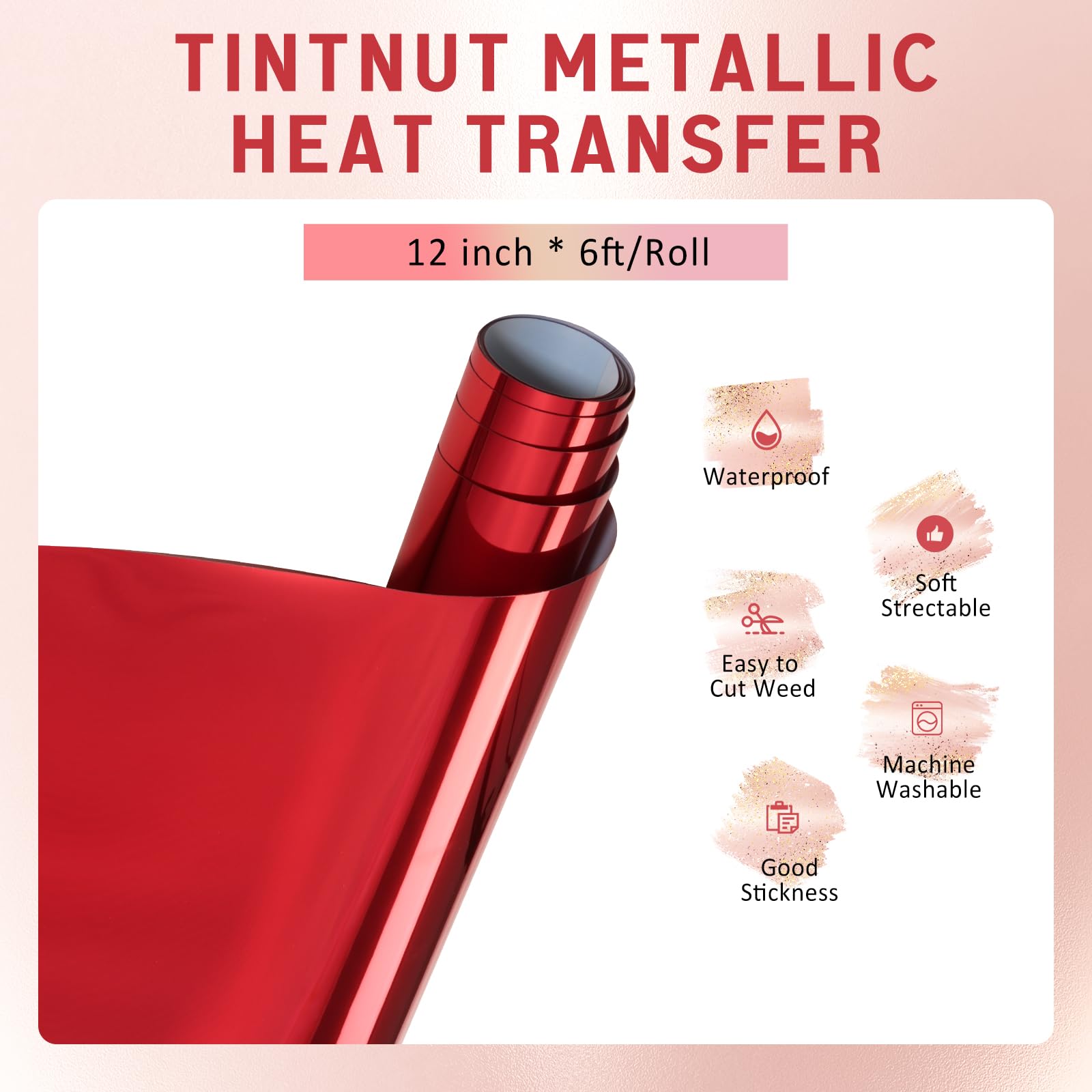 Snapklik.com : Tintnut Red Metallic HTV Vinyl Roll- 12" X 6ft Heat ...