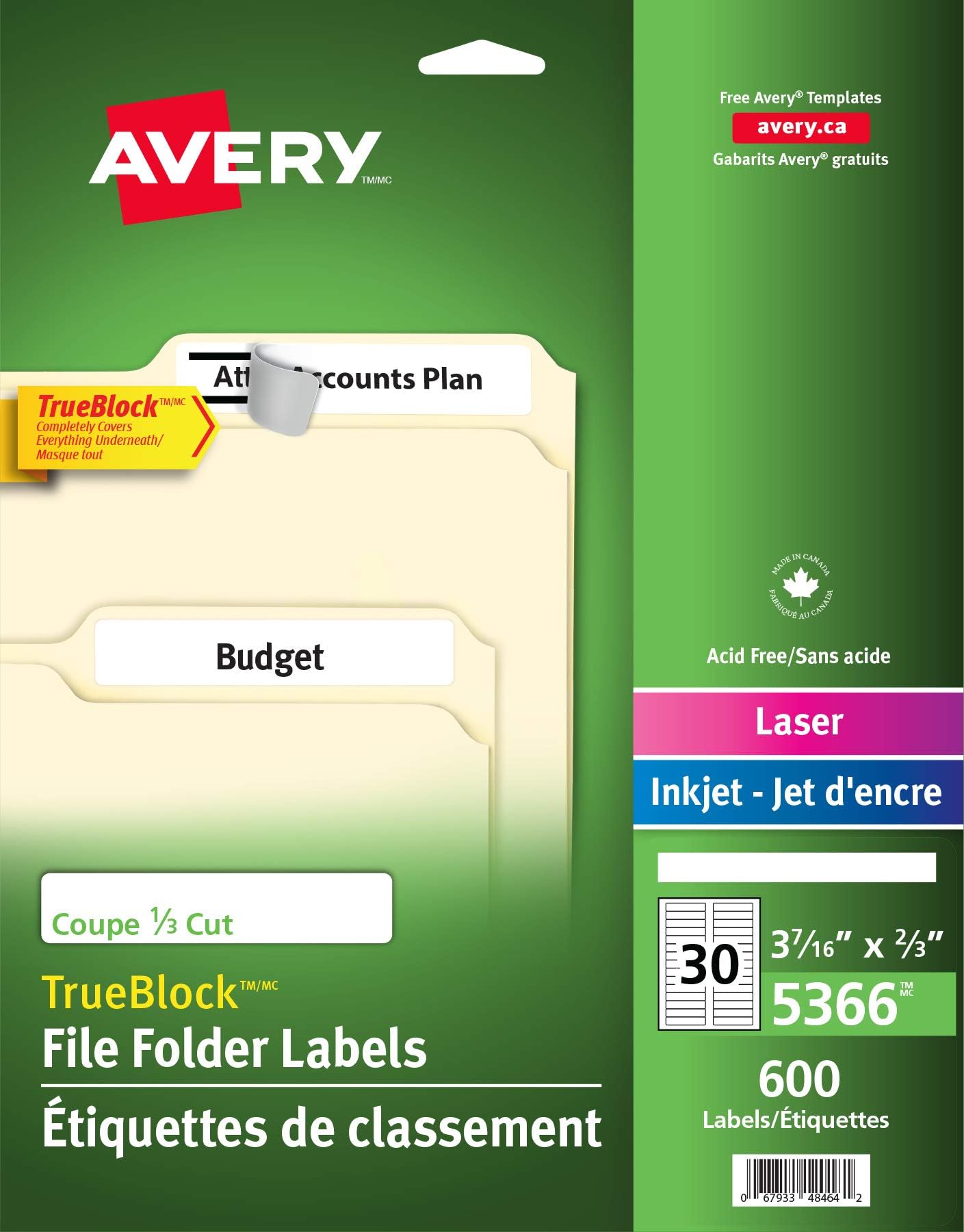 Avery Filing Labels with TrueBlock Technology for Laser and Inkjet ...