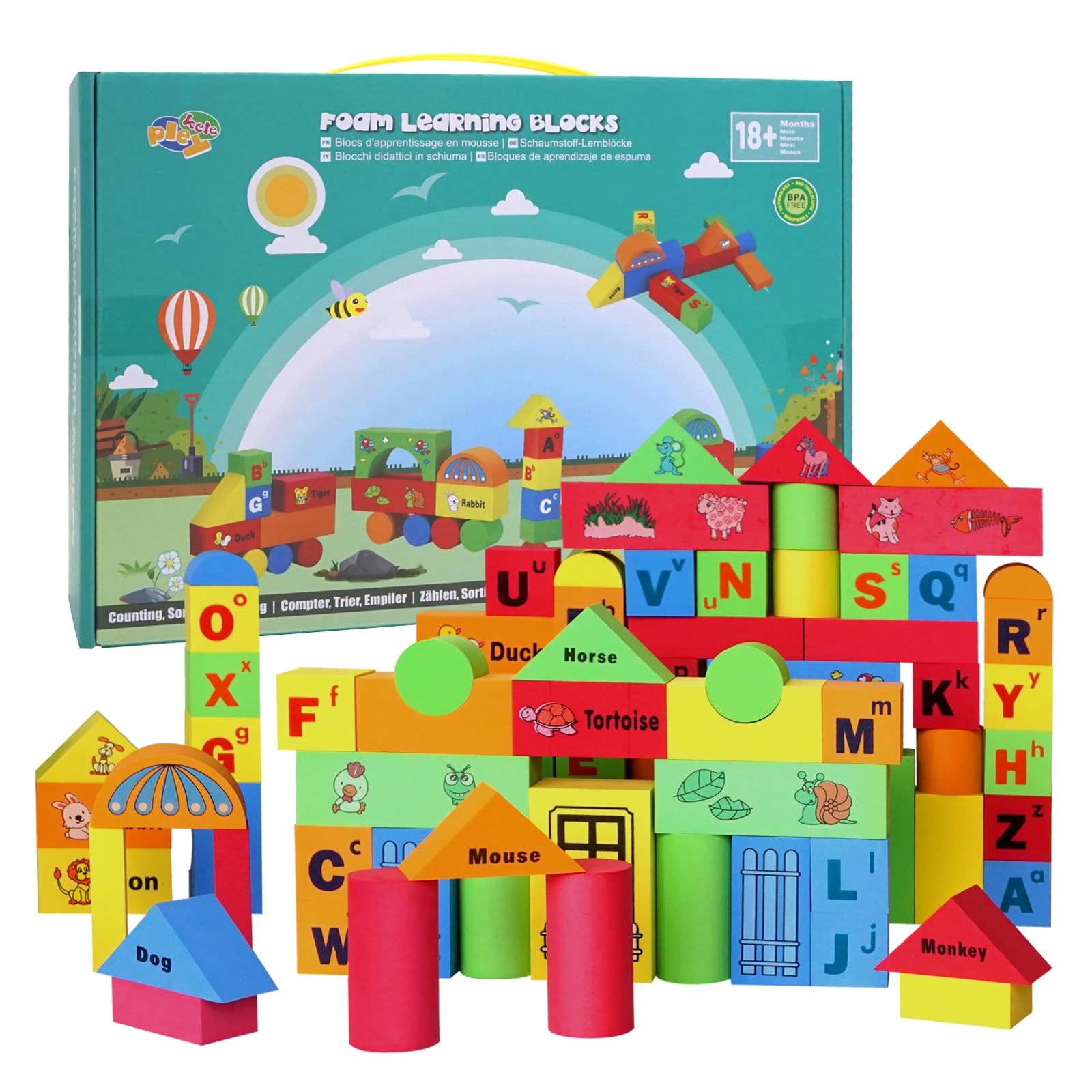 Amazon.com: Pleykele ABC Foam Learning Blocks for 2 3 4 Years Old ...
