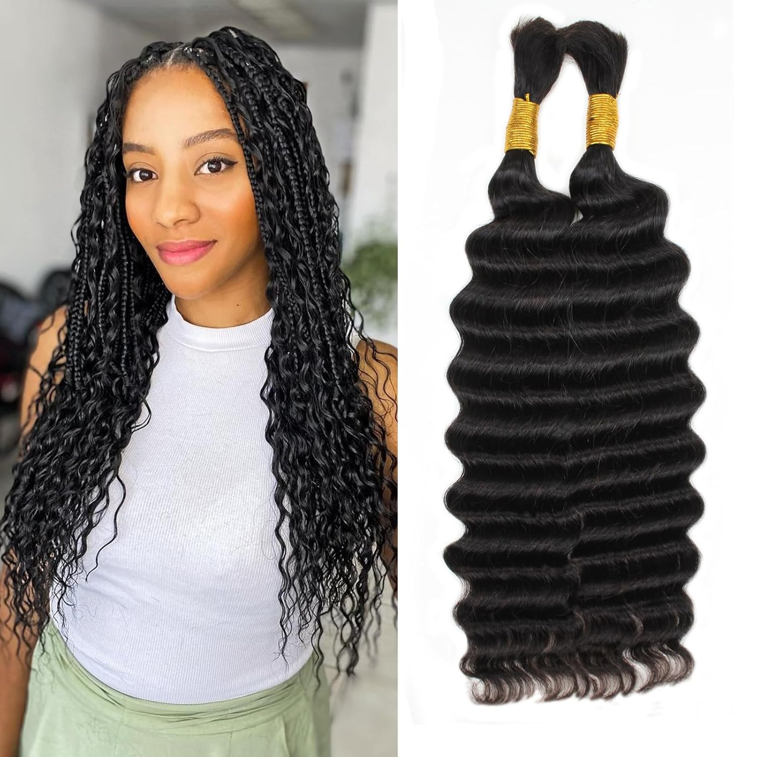 Amazon.com : Trekci Human Braiding Hair Deep Wave Bulk Human Hair ...