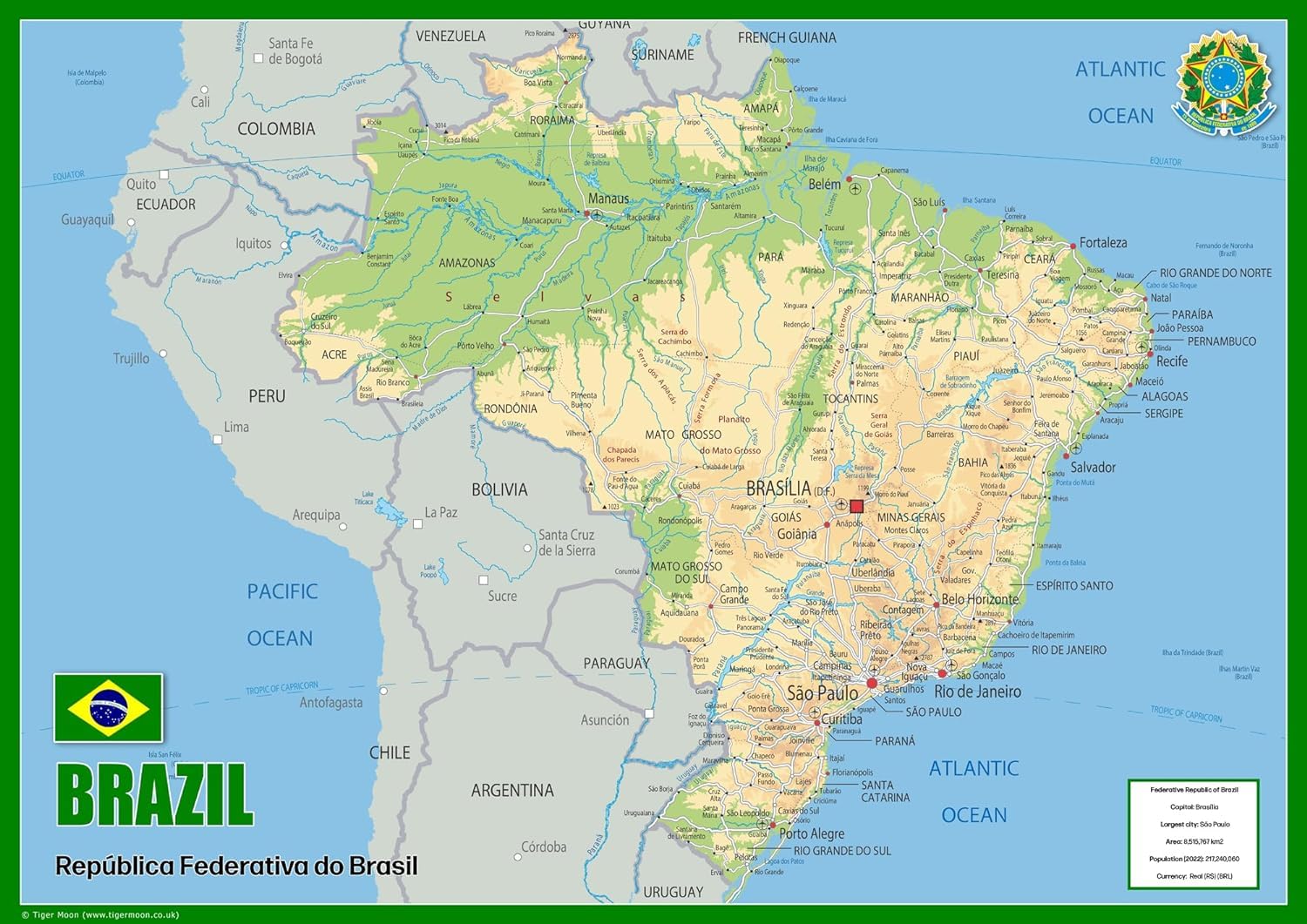 Brazil physical features map