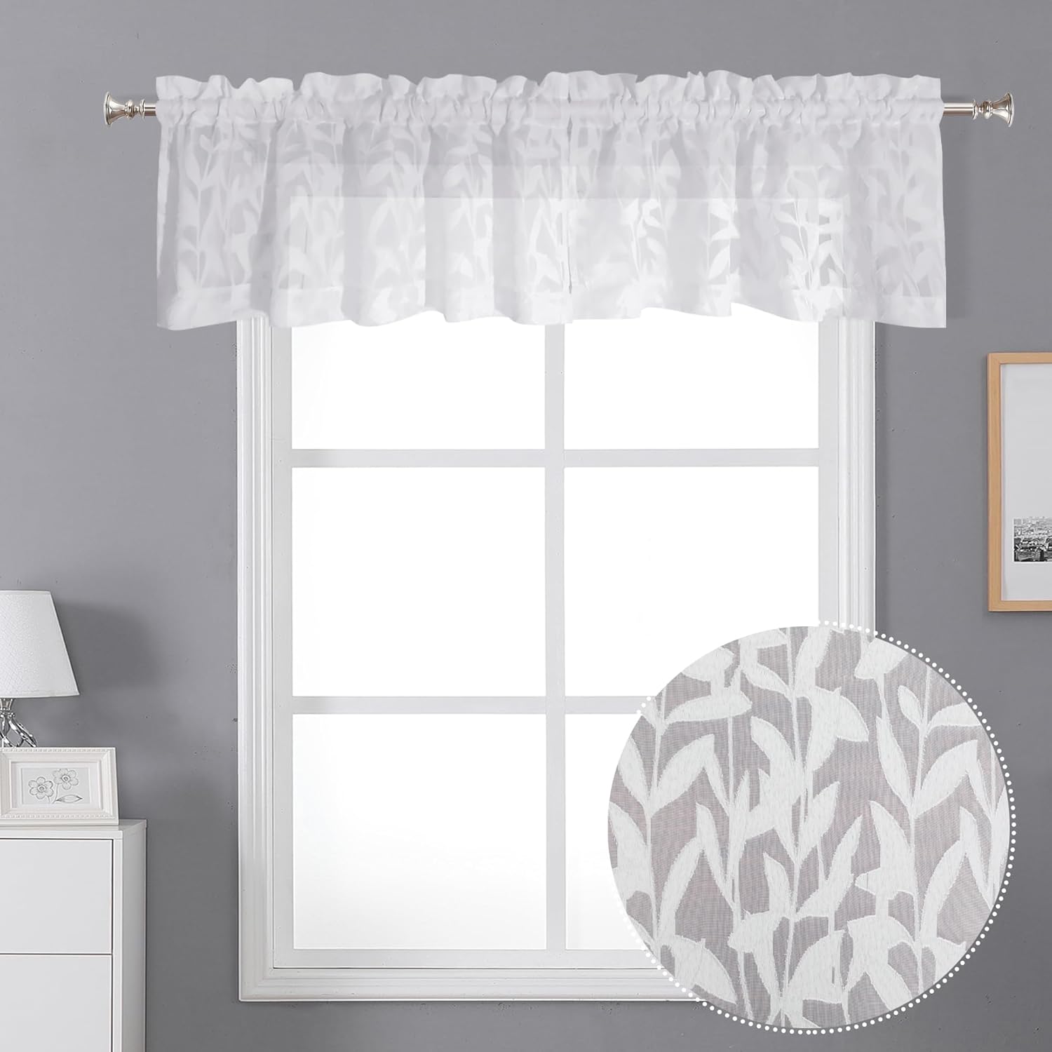 Amazon.com: Lecloud Leia Texture White Curtains Sheer Valance 14 Inch ...