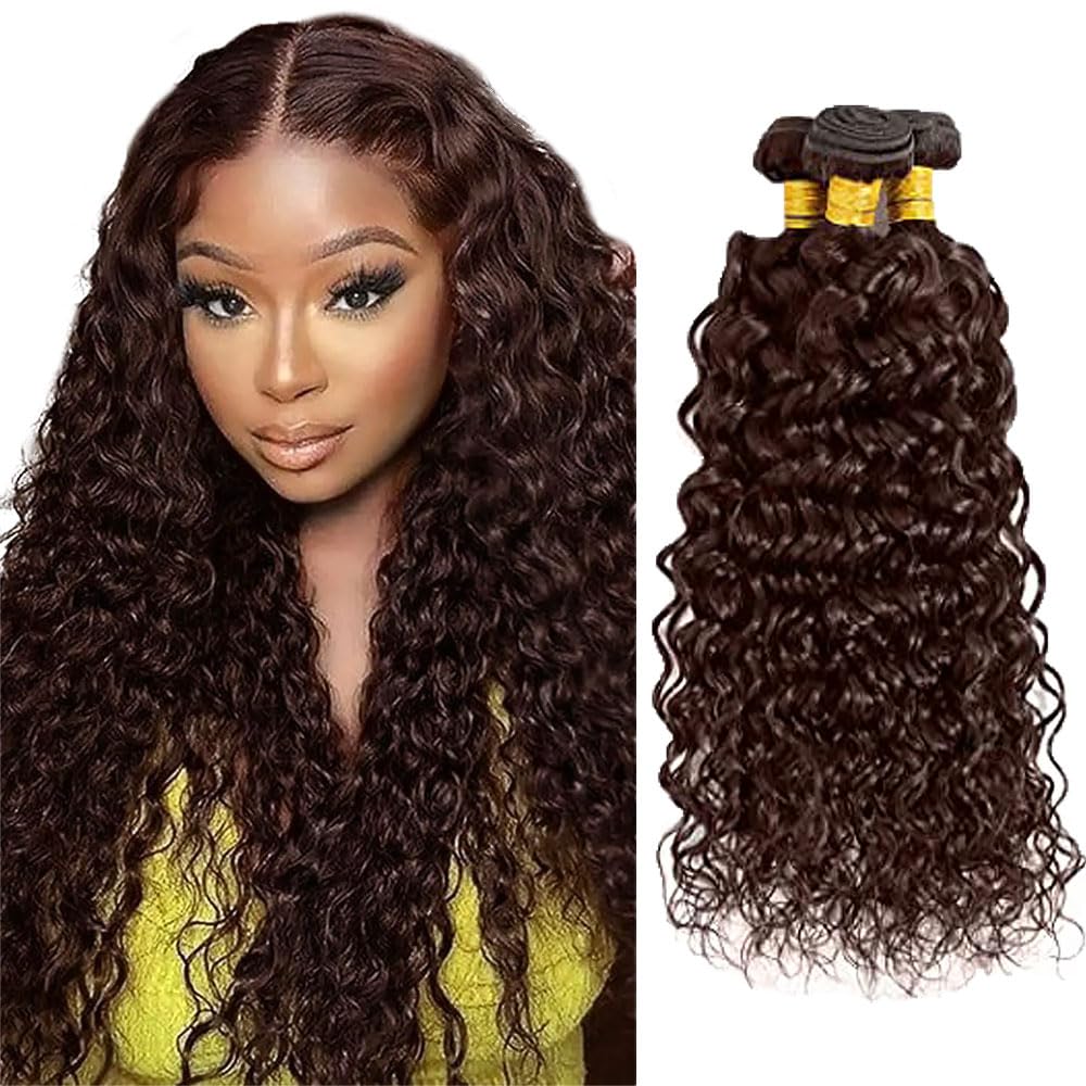 Amazon.com : Dark Brown Bundles Color #4 Water Wave Human Hair Bundles Unprocessed Brazilian ...