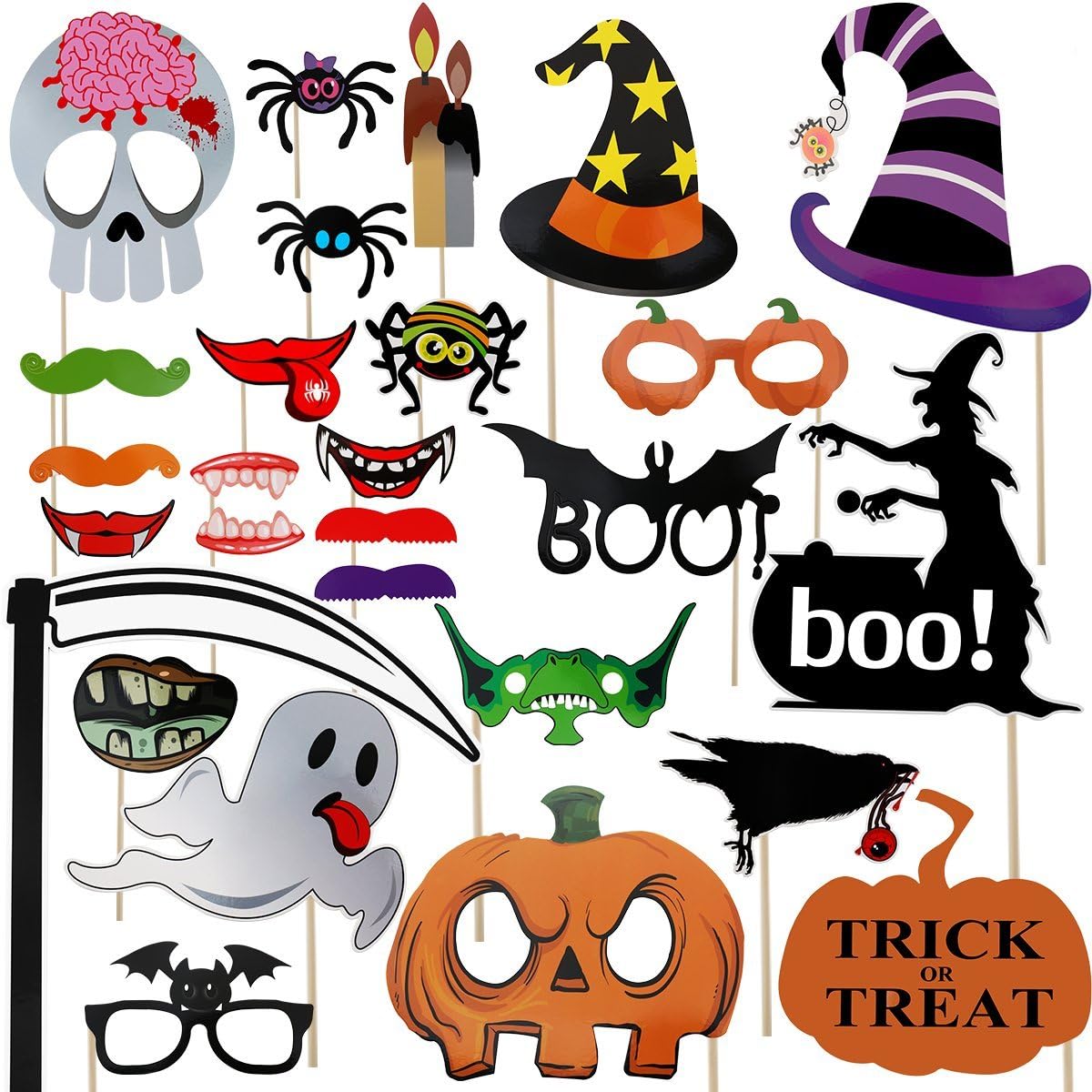 Amazon.com: Cheerland 12 pcs Halloween Photo Booth Props Colorful ...