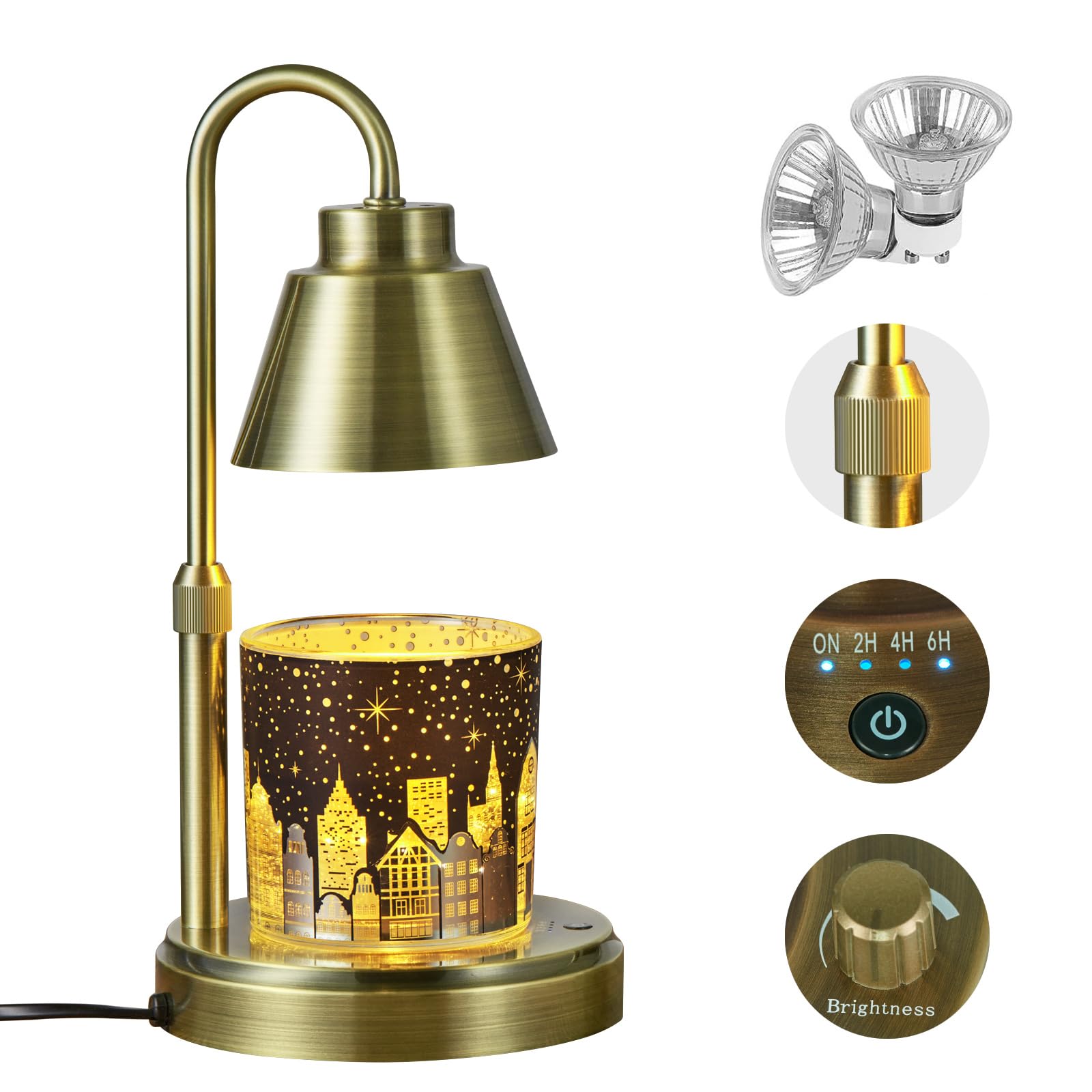 Candle Lamp with Timer and Dimmable, Retro Candle Warmer Lamp with ...