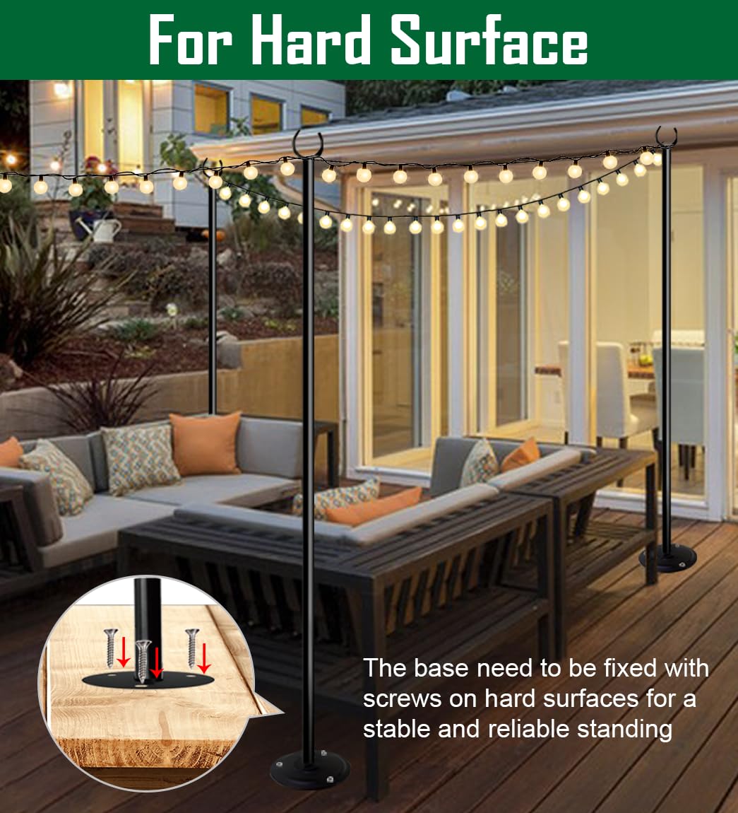 Outdoor Light Pole Stand THESG-10ft String Light Pole For Deck Fence ...