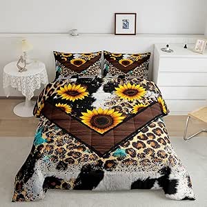 Amazon.com: Erosebridal Sunflower Bedding Set Cowhide Quilt, Cheetah Print Comforter Set Twin ...