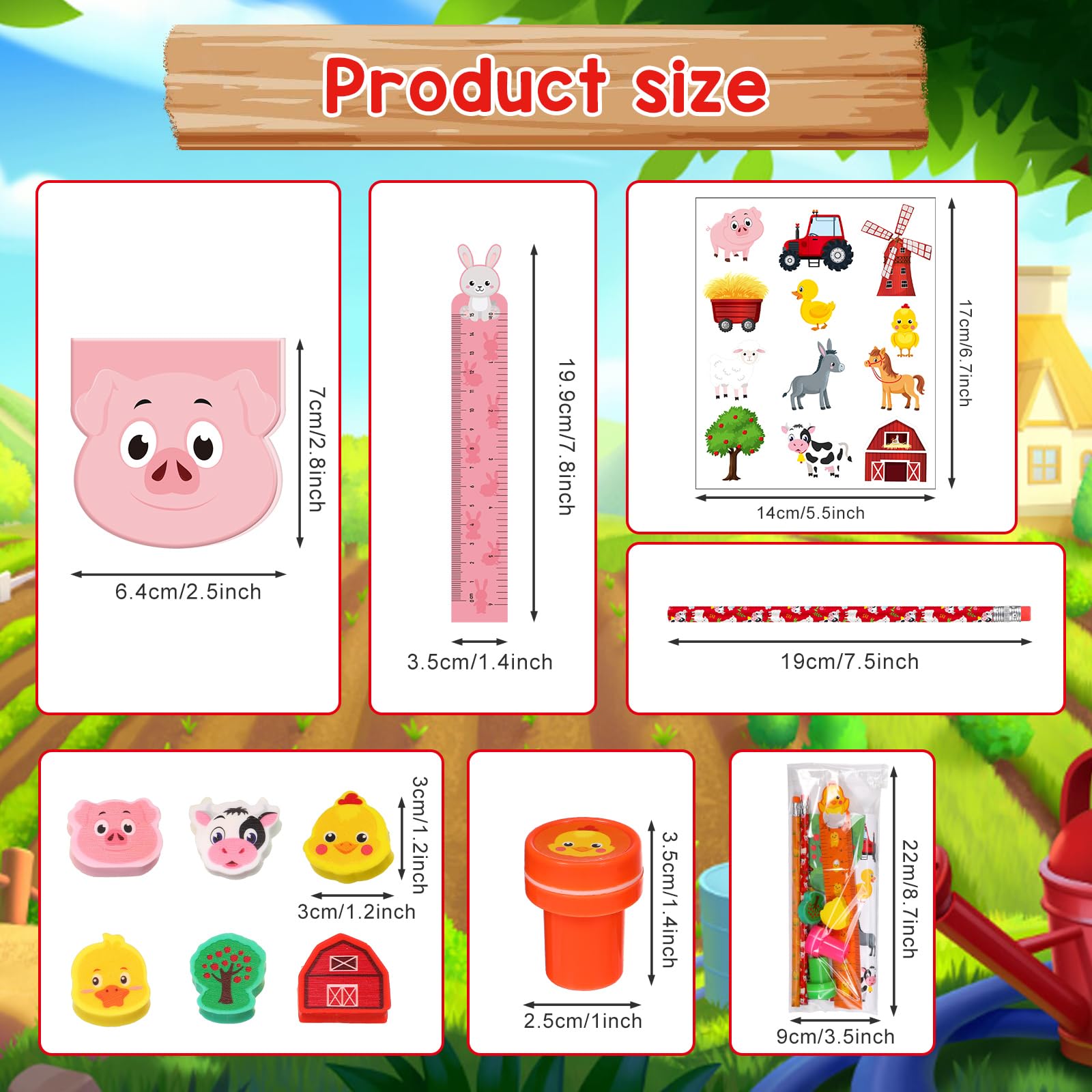 Snapklik.com : 168 Pcs Farm Animals Stationery Favors Barnyard Theme ...