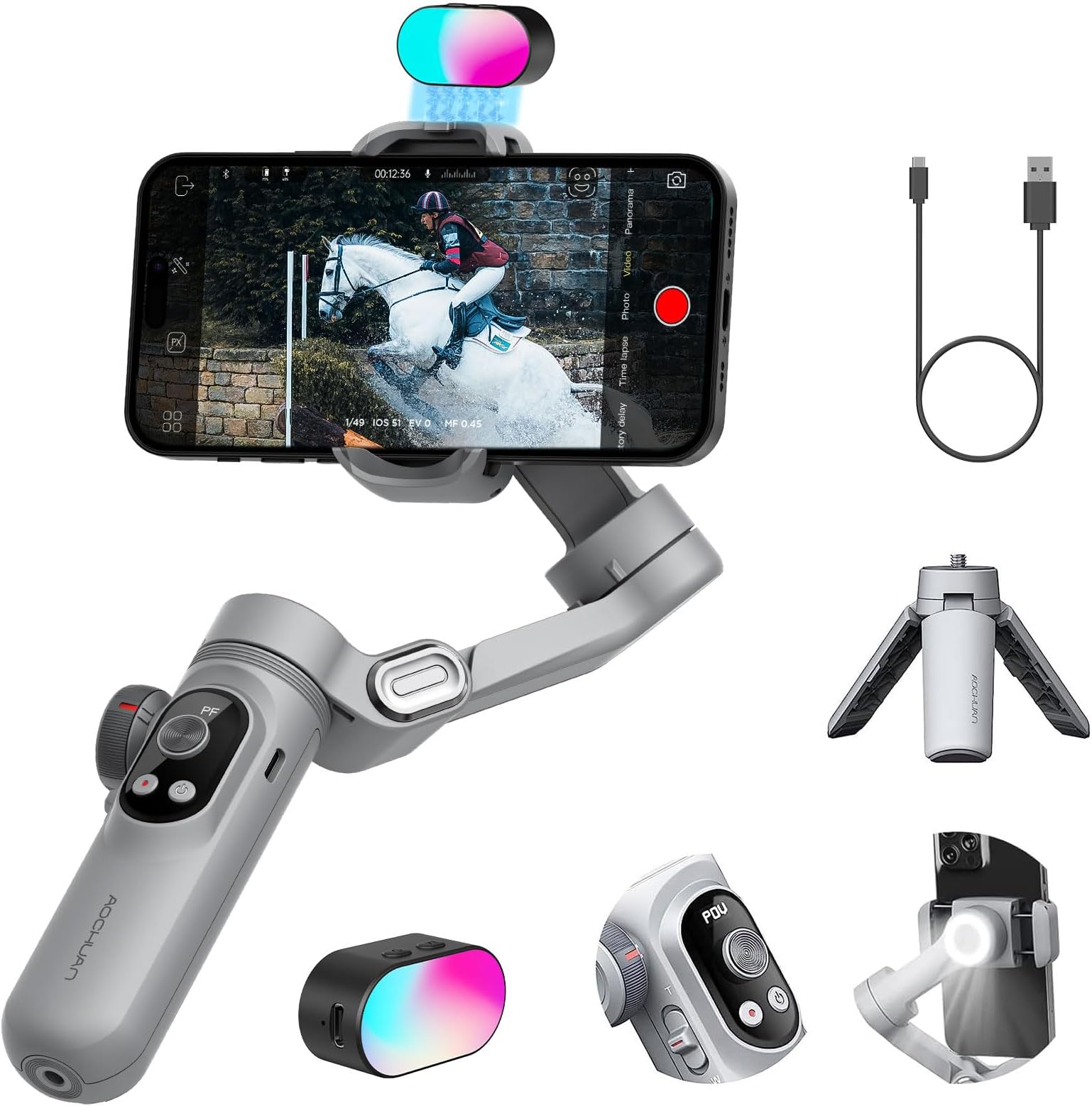 Amazon.com: Gimbal Stabilizer for Smartphone,RGB Magnetic Refill Light ...