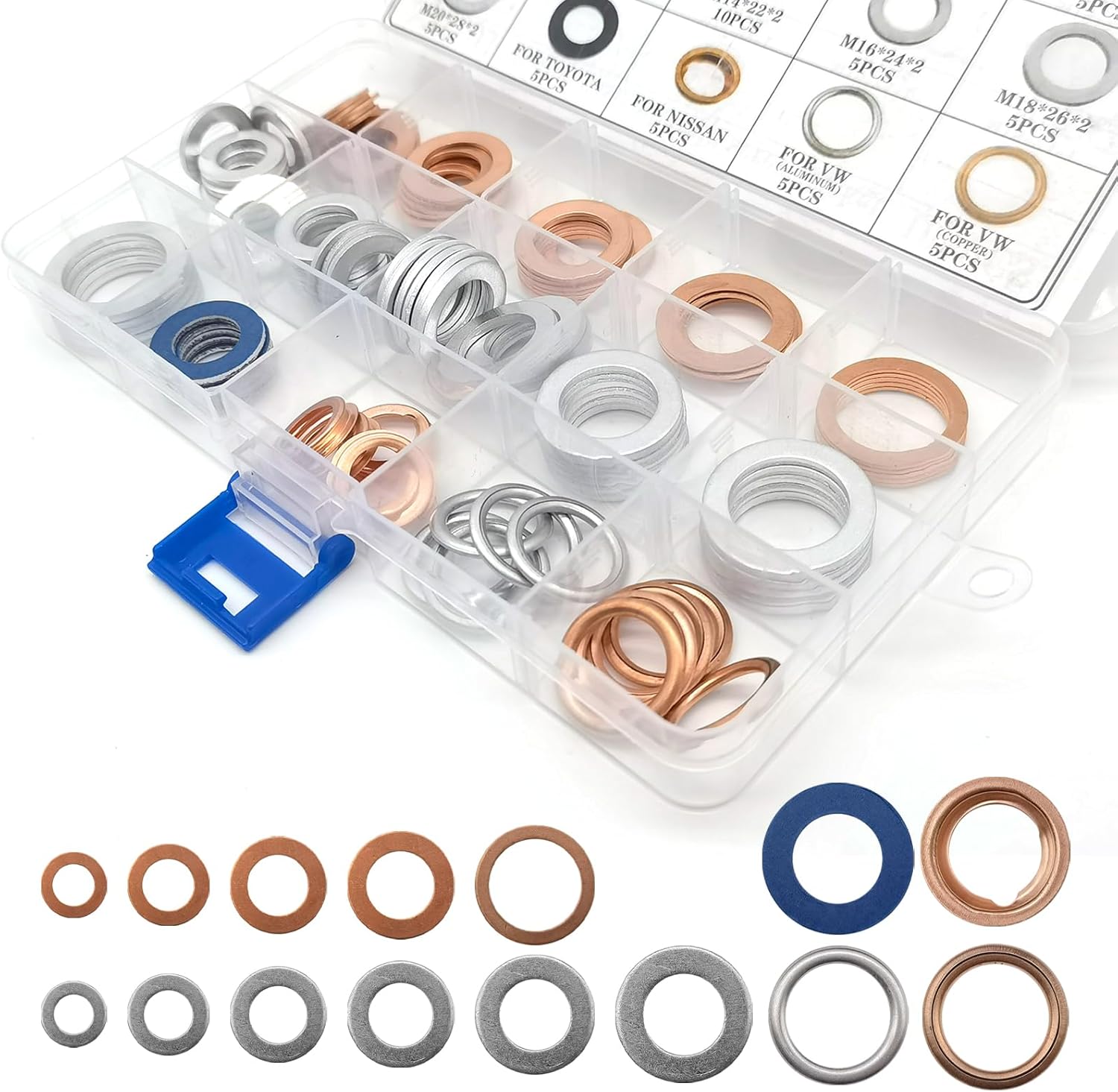 Amazon.com: Sephile 105 PCS Car Oil Drain Plug Copper Flat Washers ...