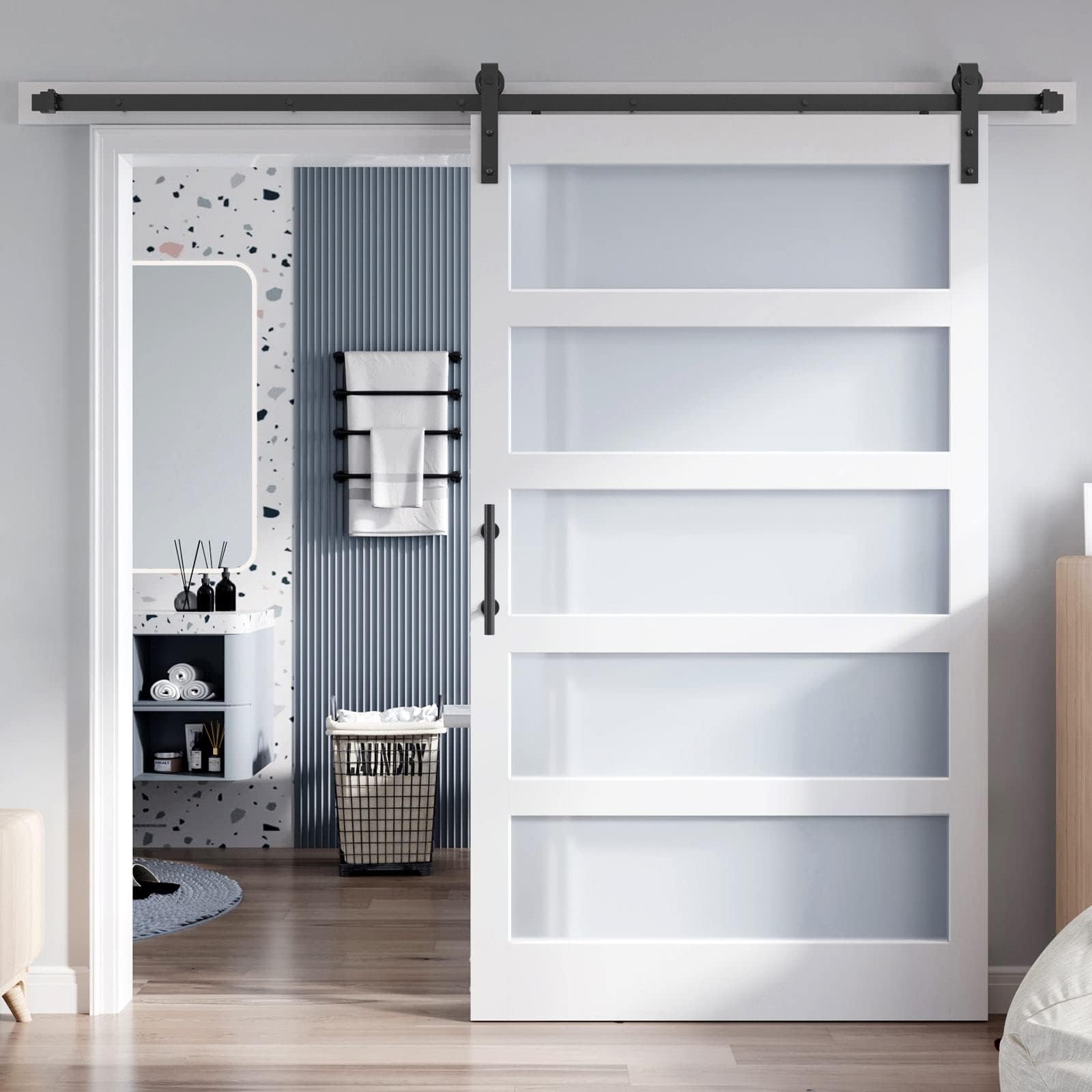 Bifold Barn Doors 40" (20" x 2) x 84" with Hardware Kit & Handle, MDF ...