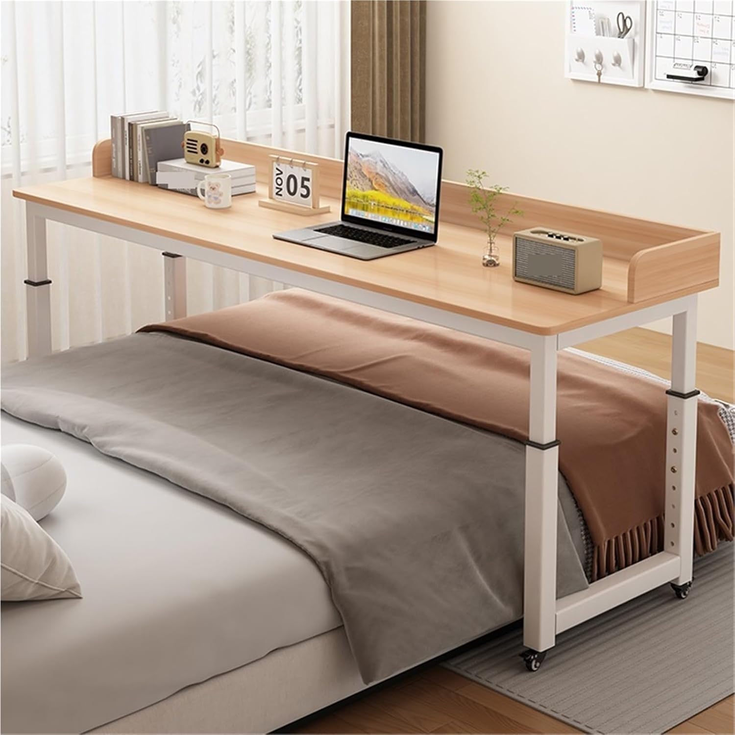 Amazon.com: Mobile Over Bed Table with Wheels and Height Adjustable ...