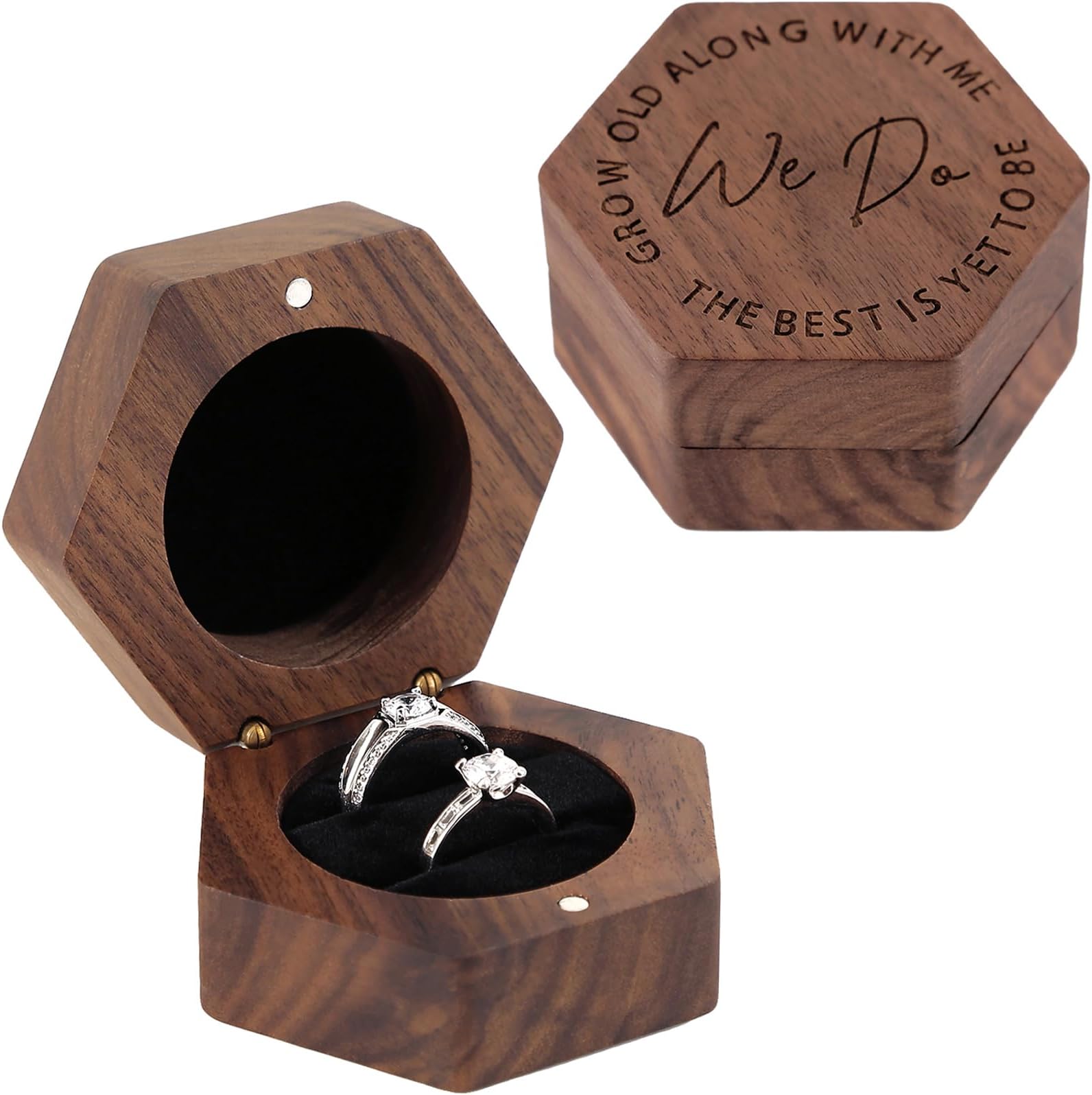 Amazon.com: Wooden Ring Box, Engagement Ring Box with 2 Slots, Double ...