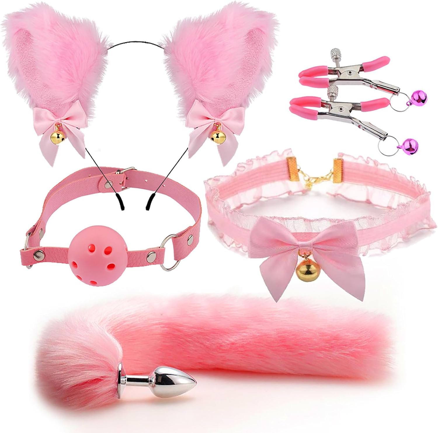 Amazon | Orirya アナルプラグ 尻尾 乳首 クリップ 鈴付き 猫耳 カチューシャ リボン チョーカー レディース メイド服 口枷 あなるぷらぐ 猫 しっぽ コスプレ 大人の ...